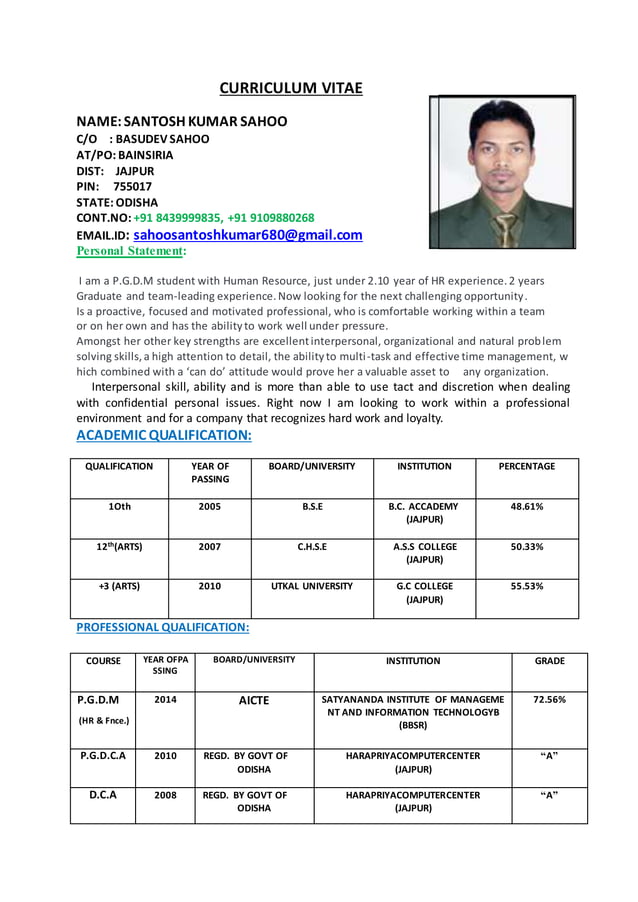 Santosh Kumar Sahoo Update C.V | DOCX