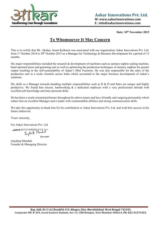 Work experience letter_Aakar | PDF