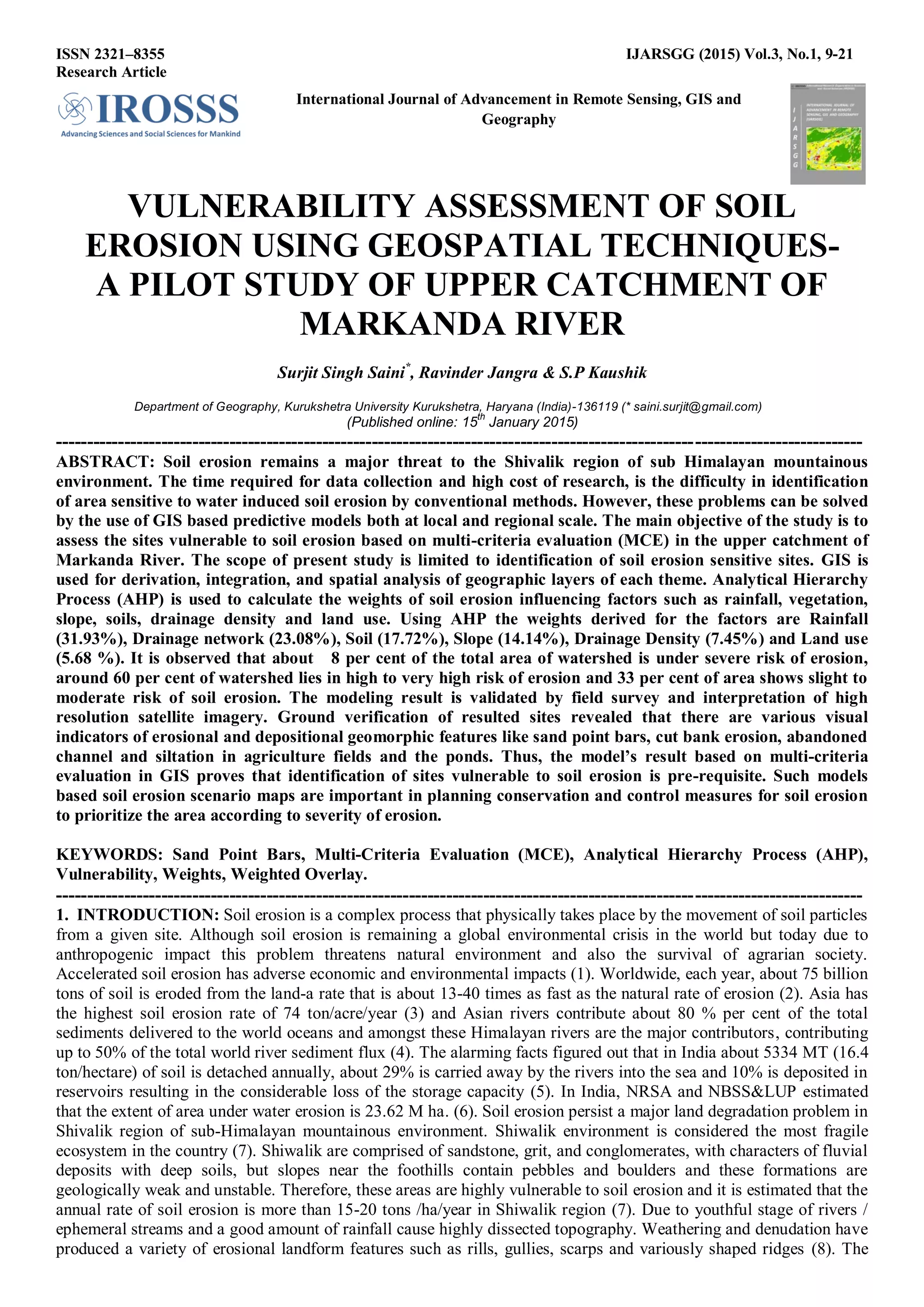 2. VULNERABILITY ASSESSMENT OF SOIL EROSION USING GEOSPATIAL TECHNIQUES | PDF
