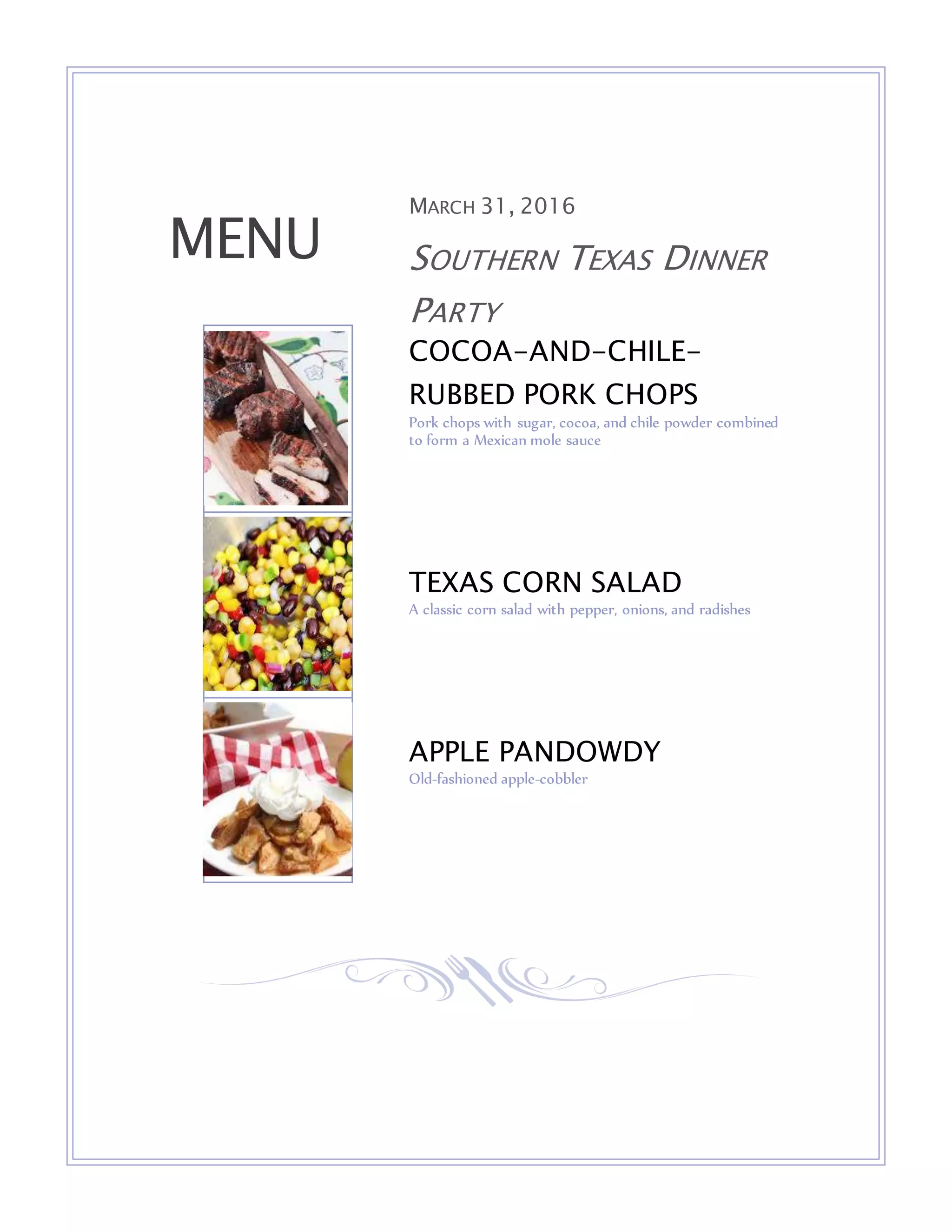 Southern Texas Dinner Party Event menu | PDF