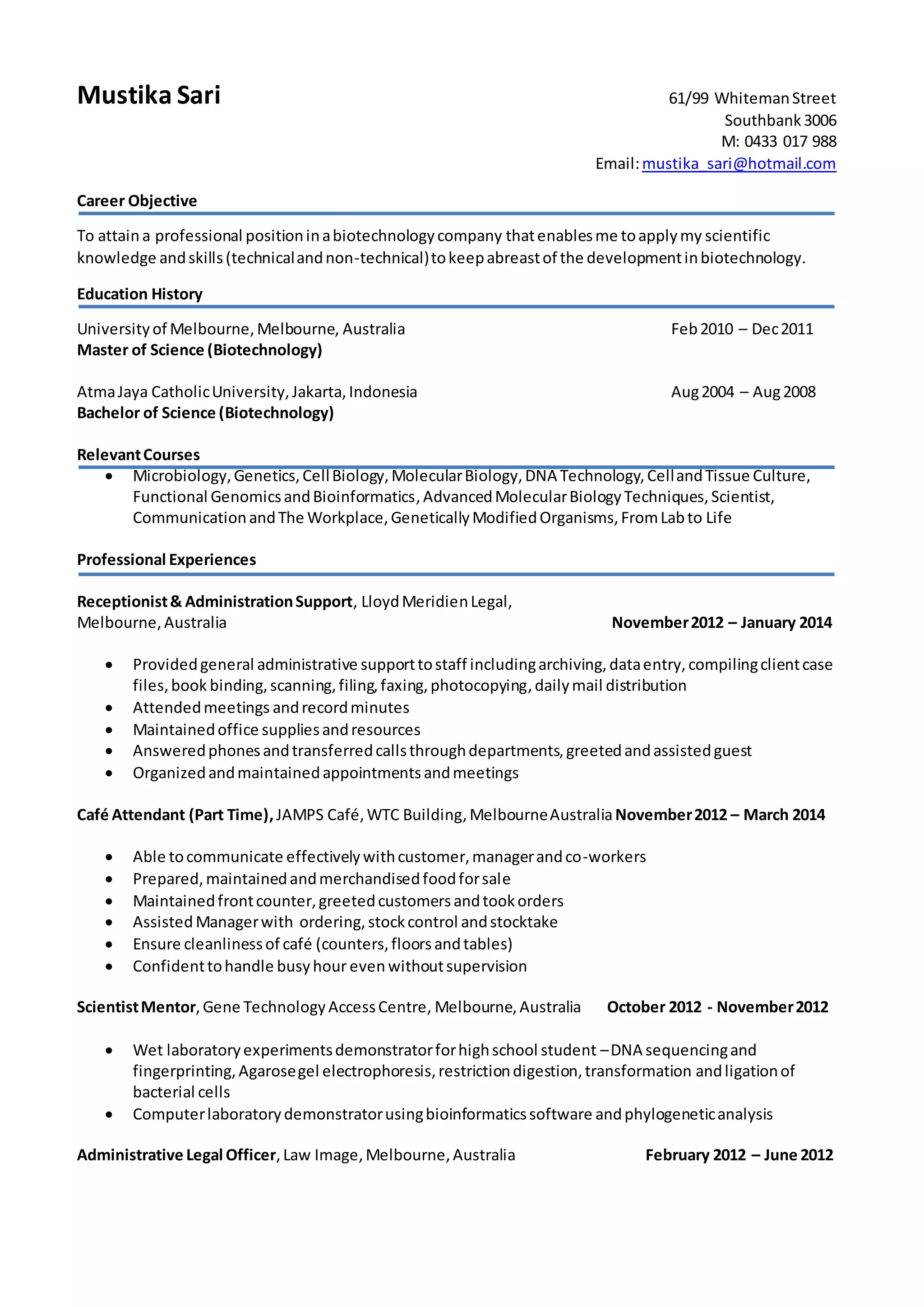 Resume Mustika Sari (Januari 2013 Updated) | DOCX