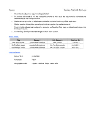 Deepthi DS_Business Analyst & Test Lead_Resume | DOC