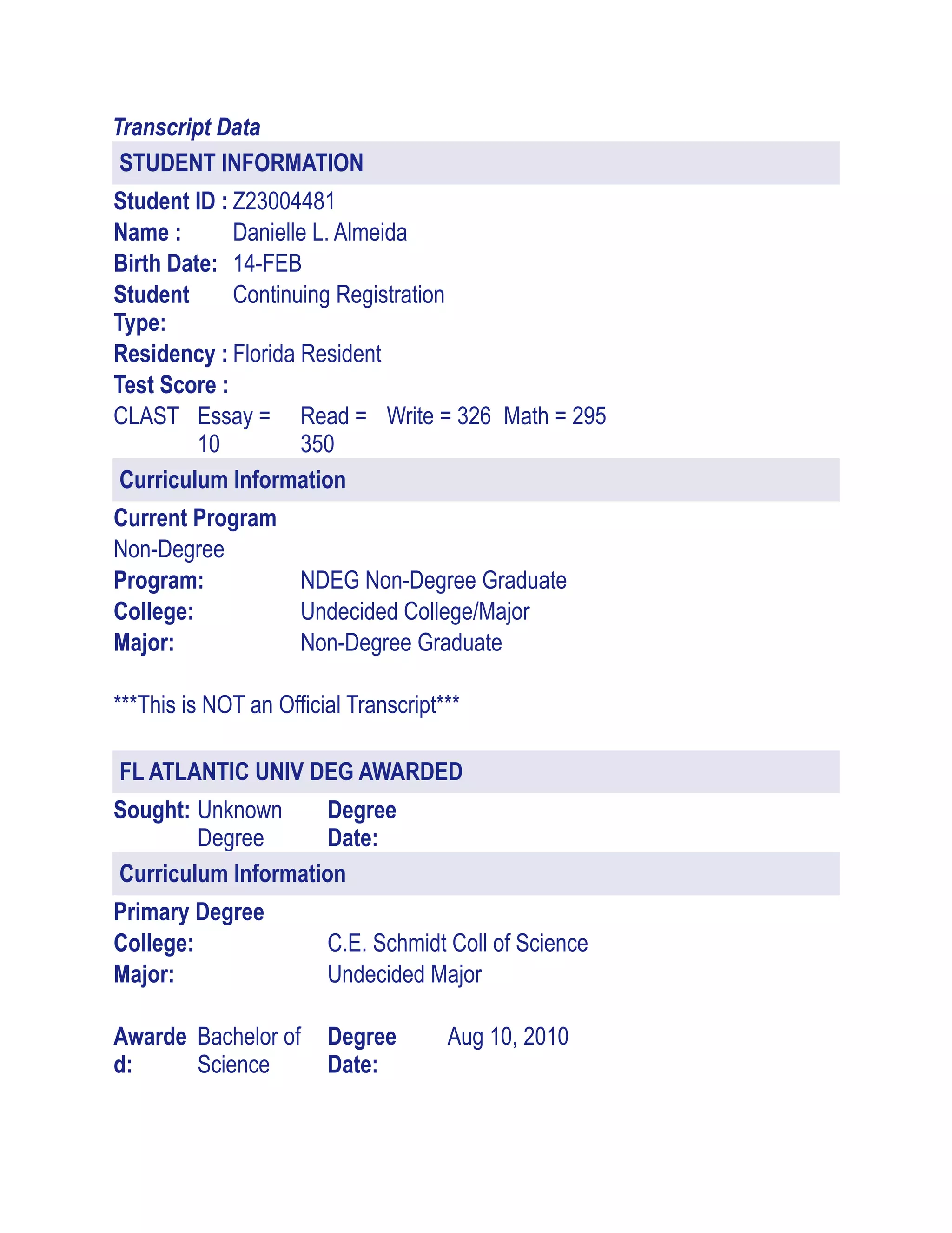 Danielle Almeida Transcript | PDF