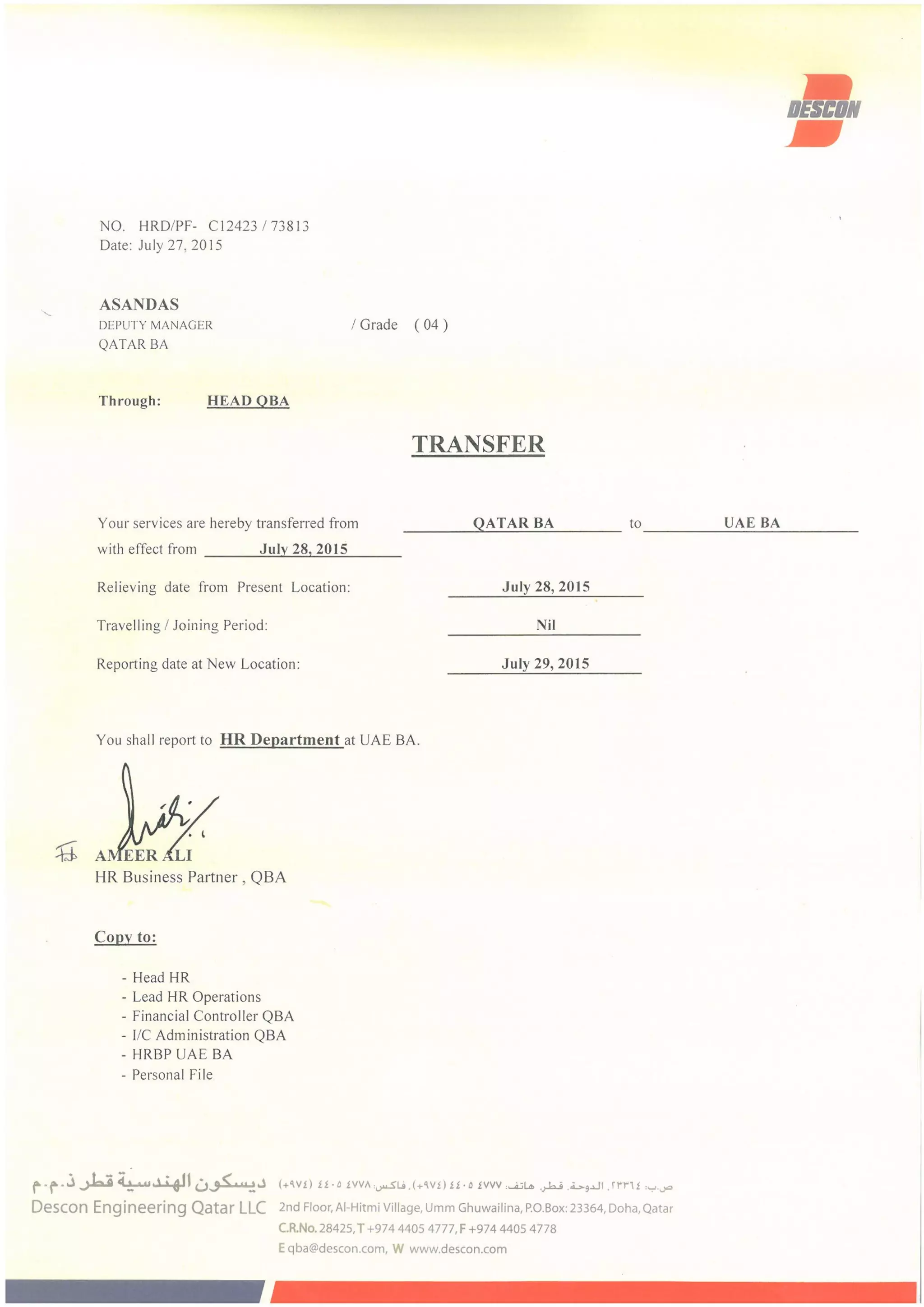 Transfer QBA to AUH | PDF