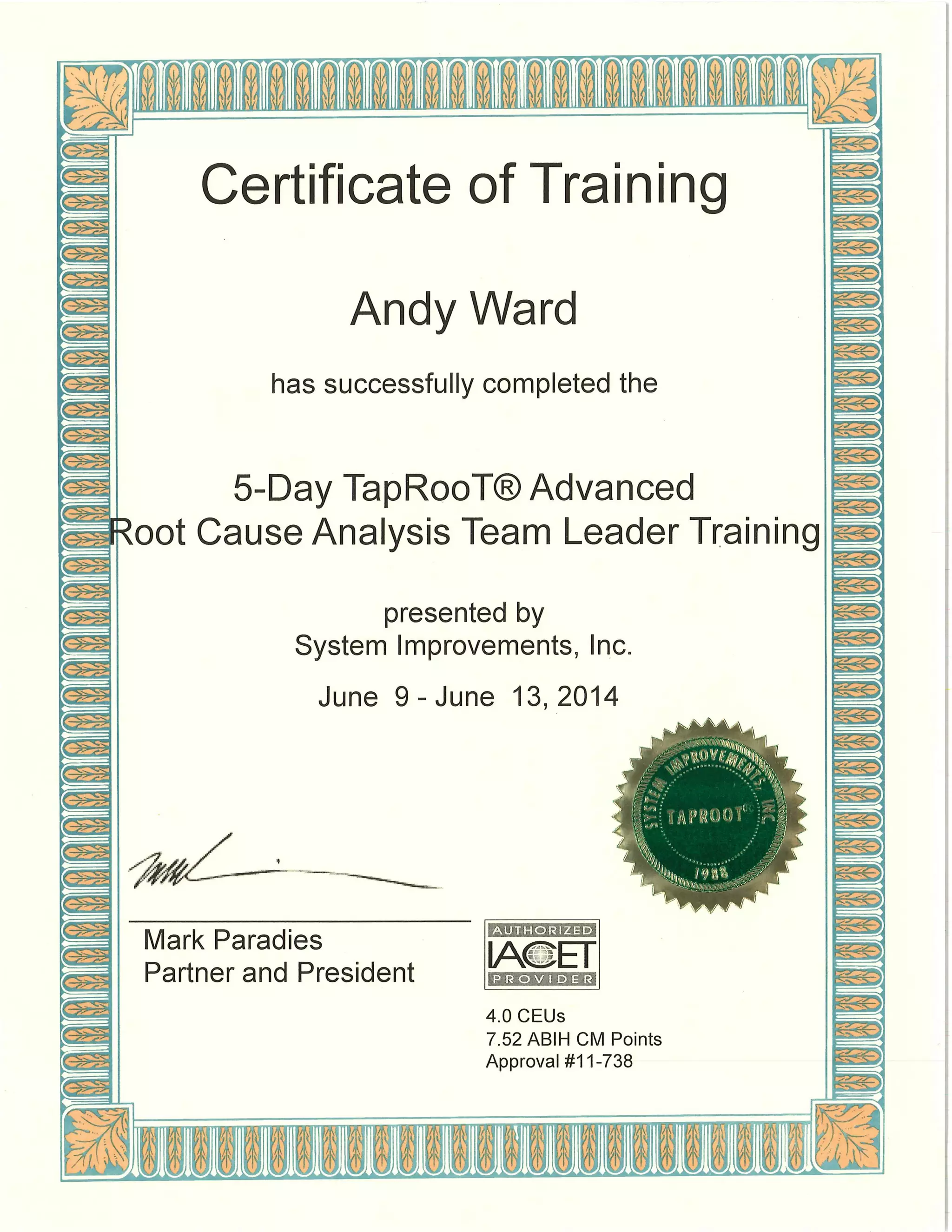 TapRoot Cert | PDF