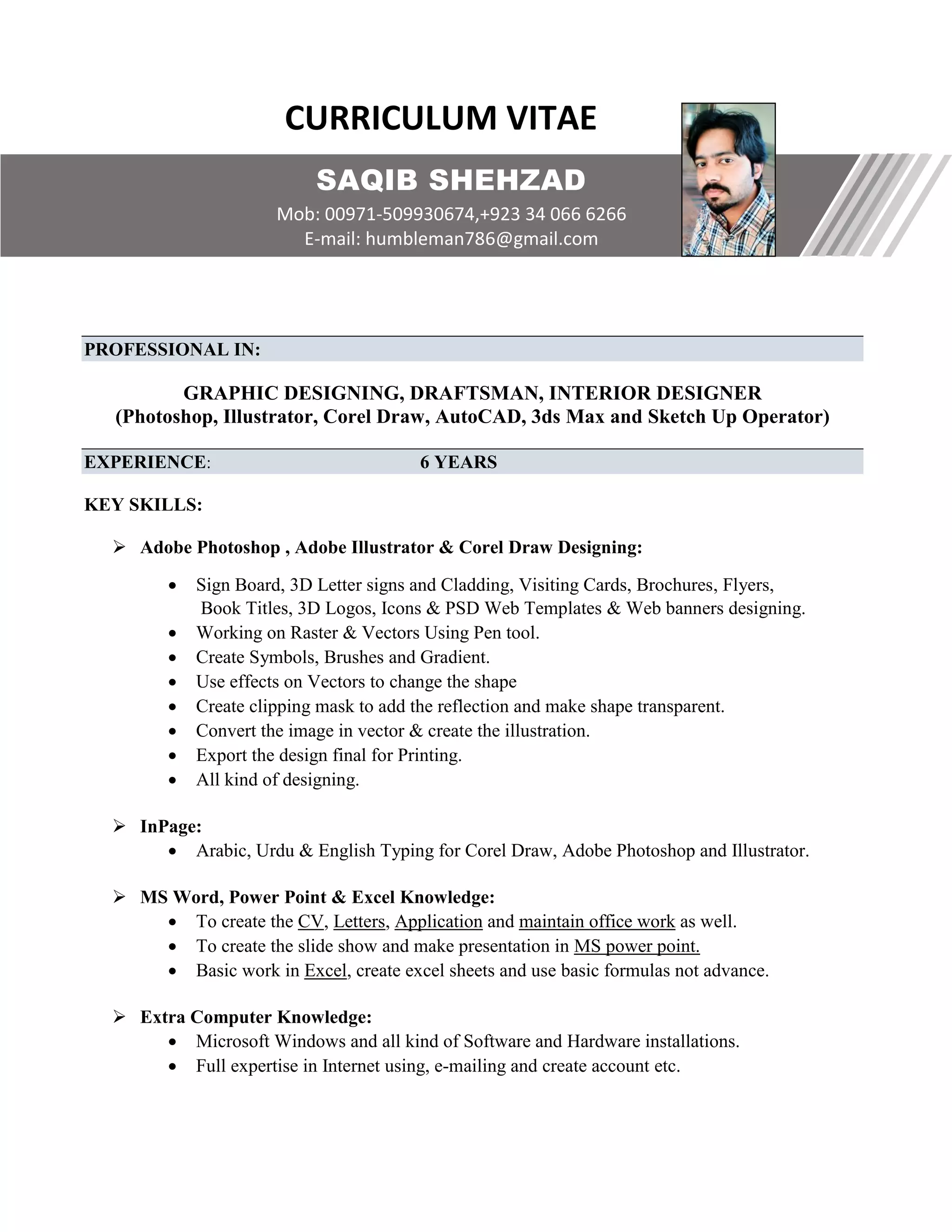 Saqib's Graphic Designing Resume | PDF