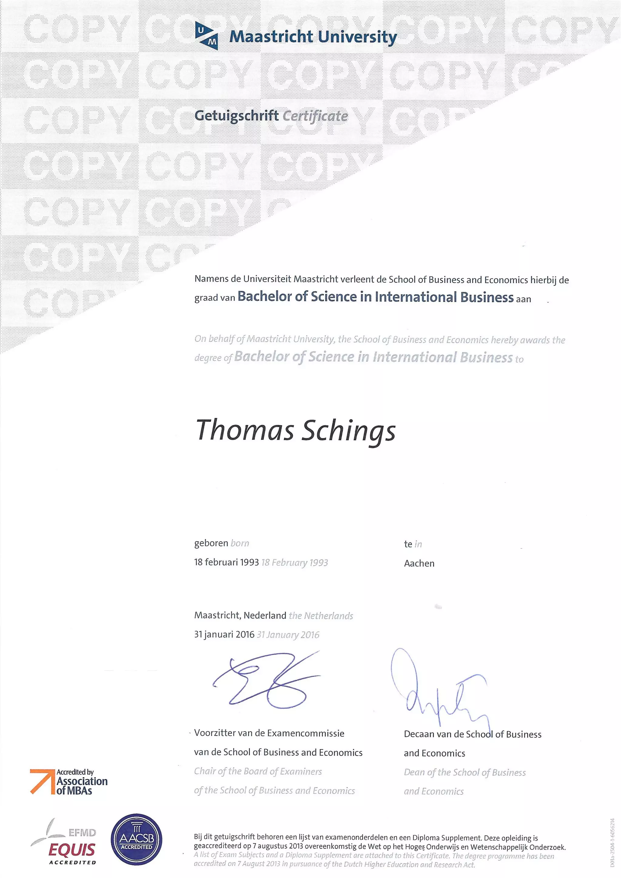 Bachelor Certificate - Thomas Schings | PDF | Graduation | Personal Celebrations & Life Events