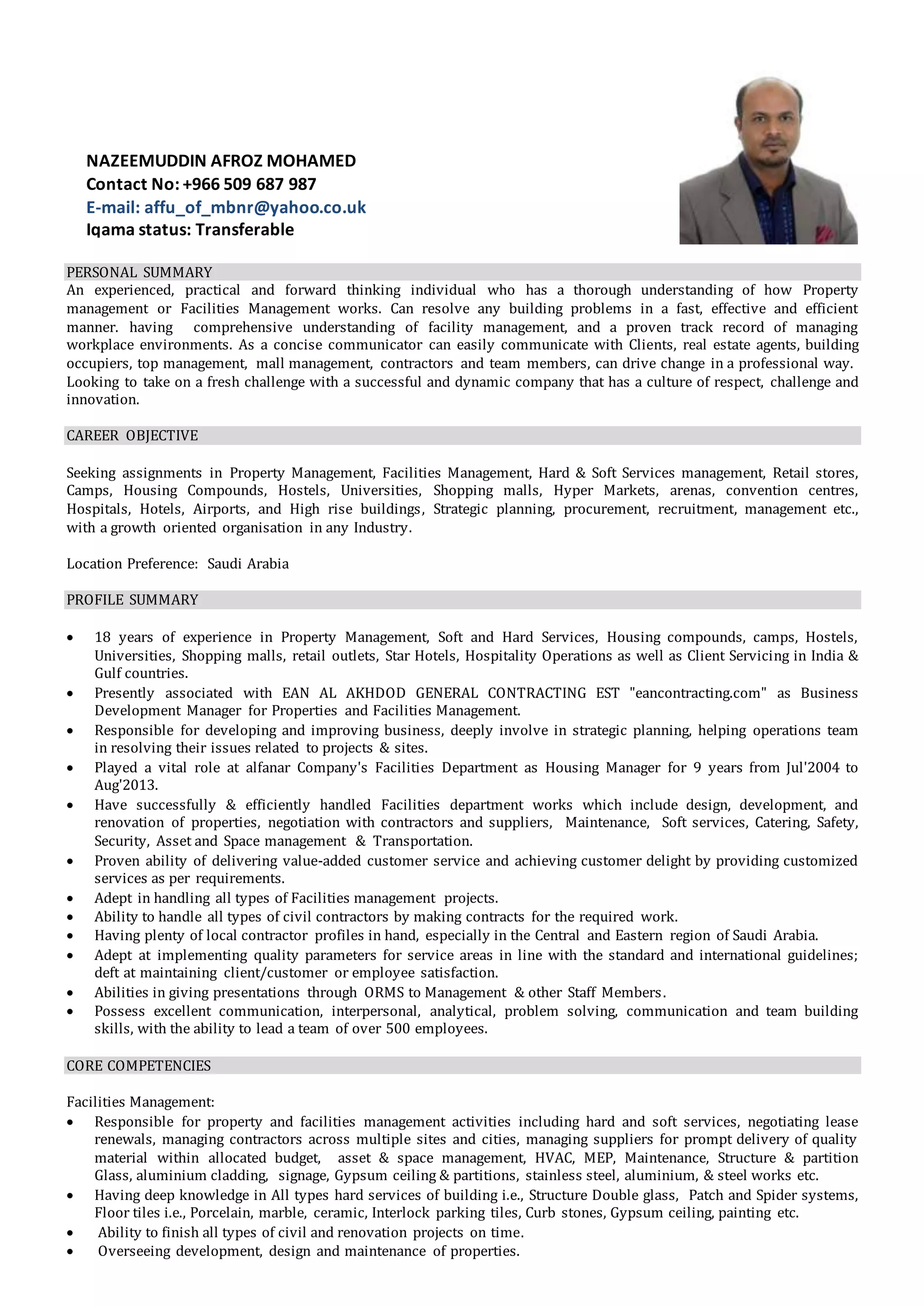 Facilities & Operations Manager CV | DOCX