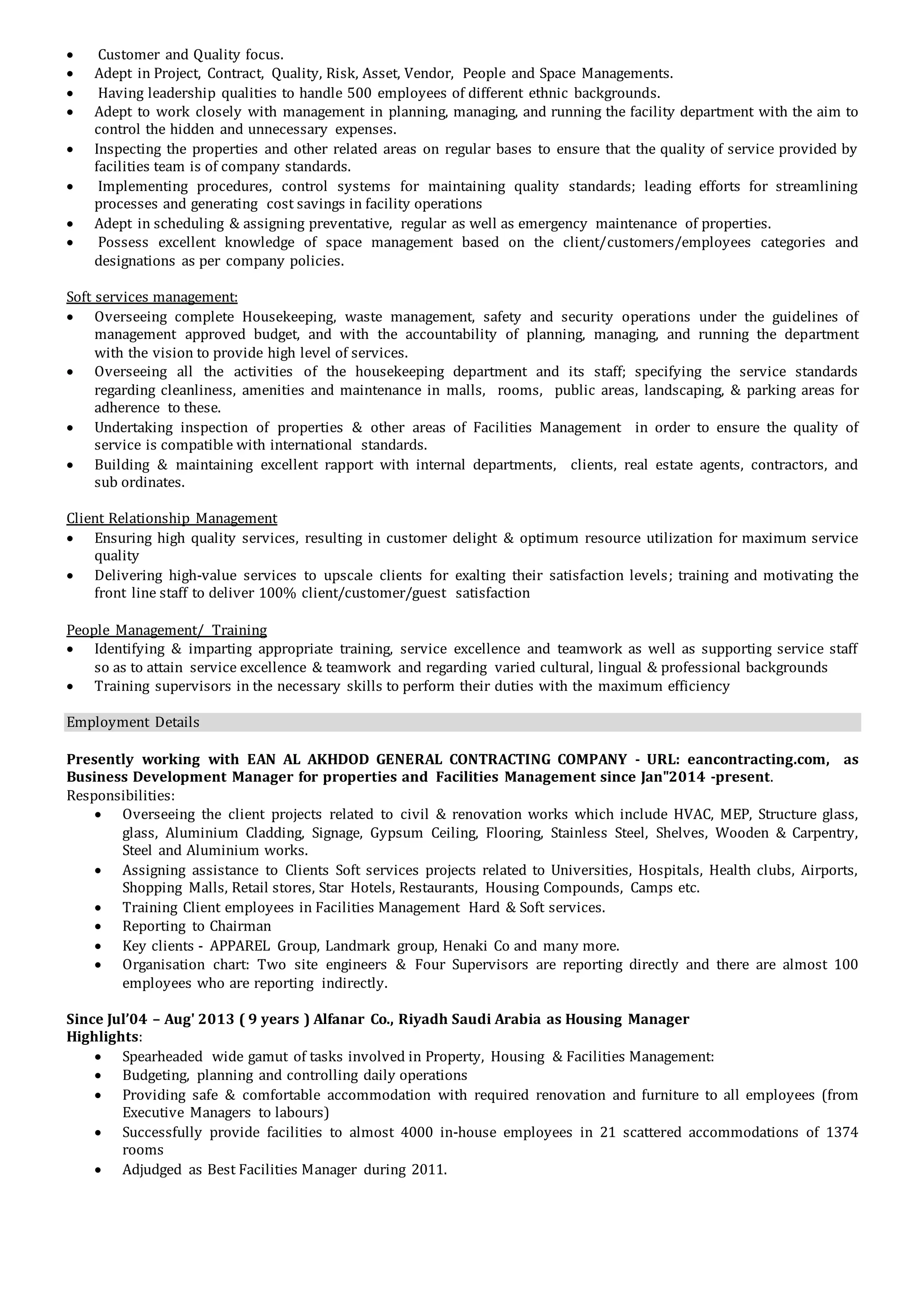 Facilities & Operations Manager CV | DOCX