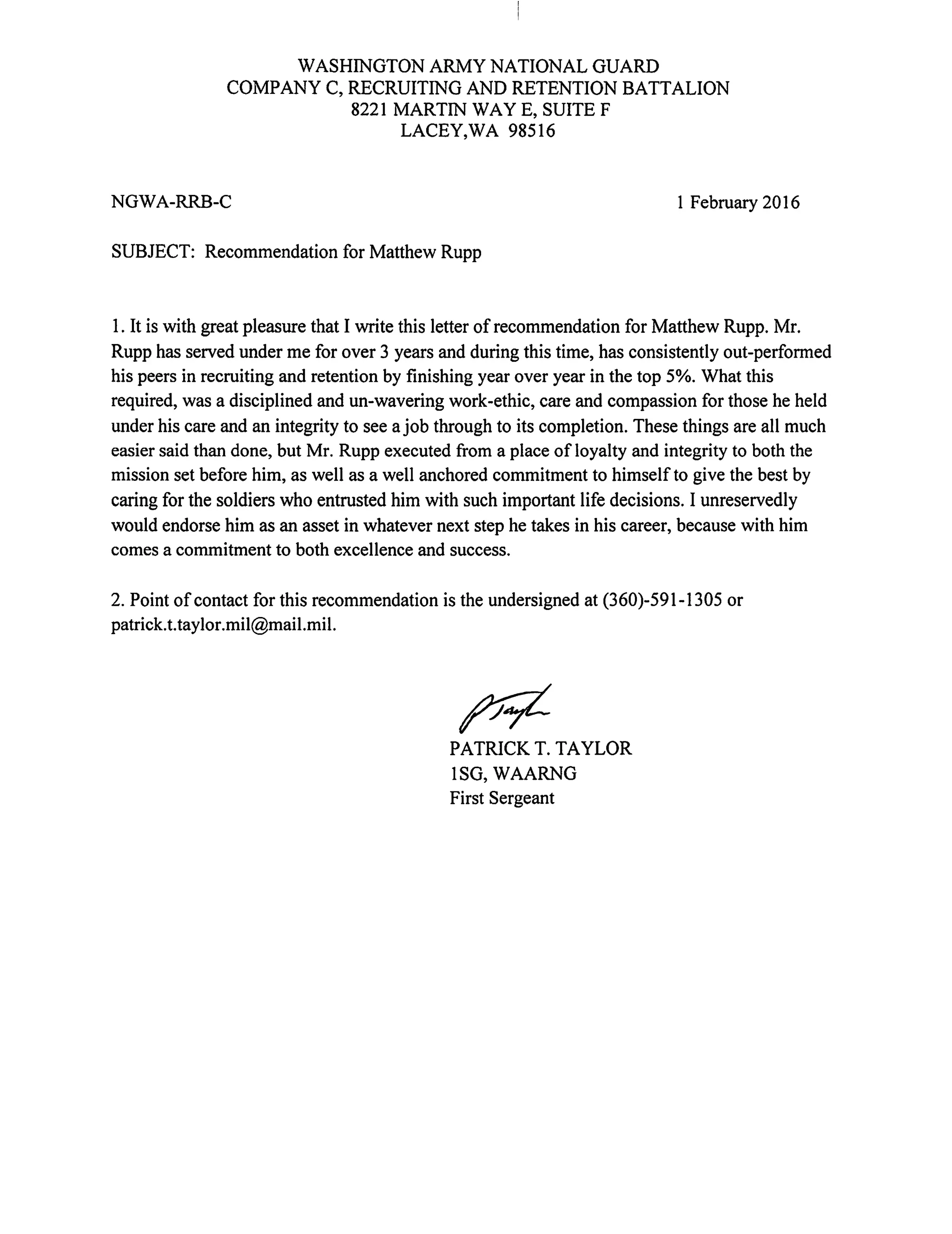 letter of recommendation from patrick taylor | PDF
