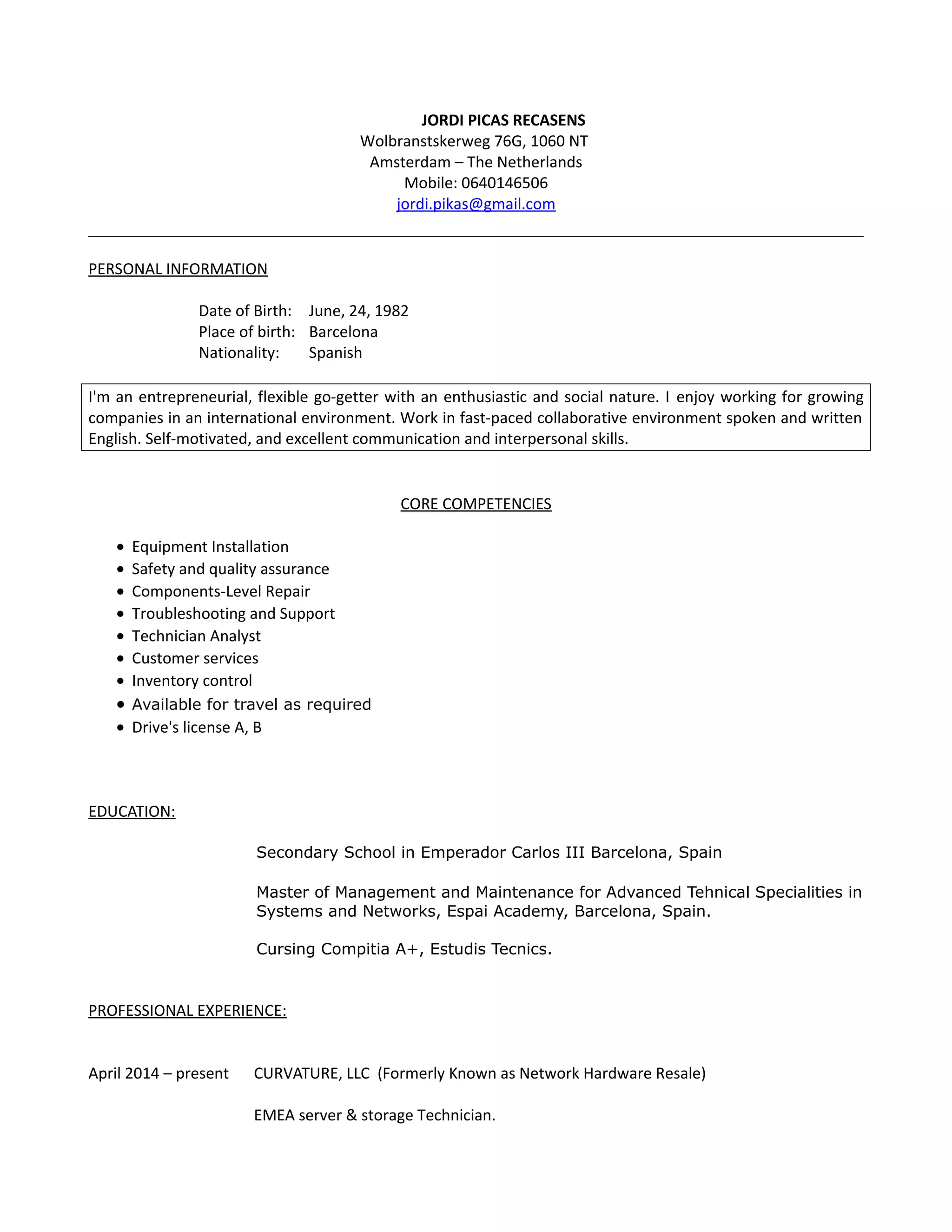 cv-jordi-picas | DOC | Computing | Technology & Computing