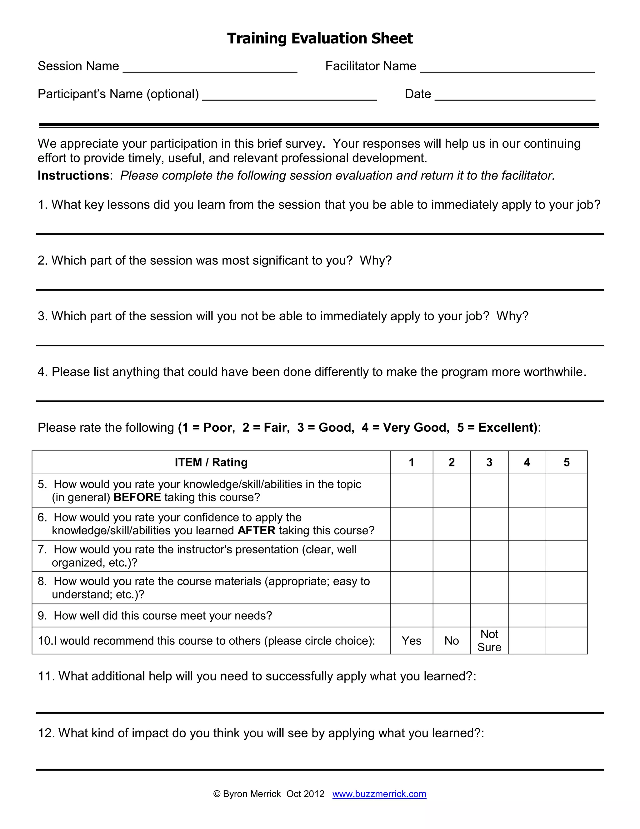 Merrick Course Evaluation form | PDF