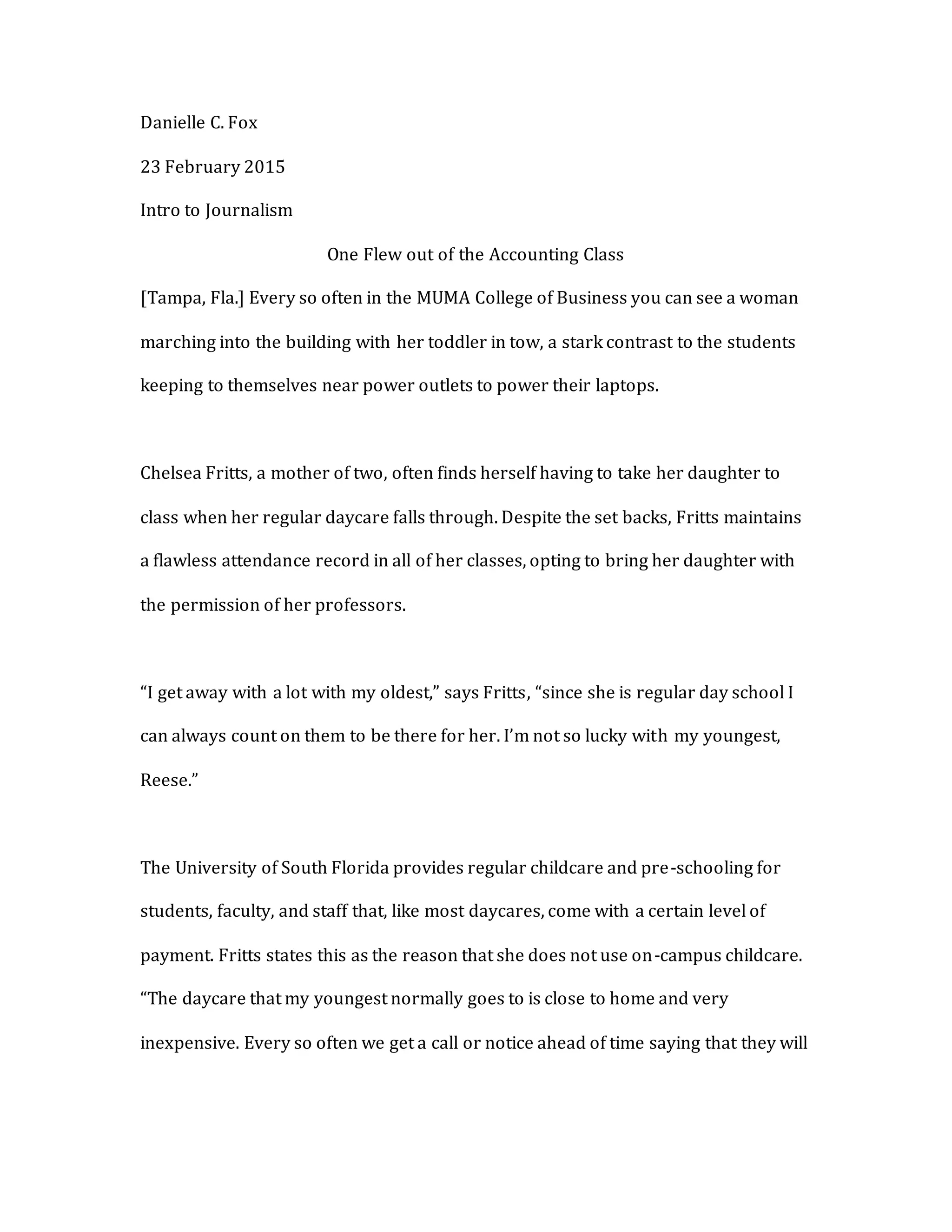 Human Interest Story | DOCX | Daycare and Pre-School | Parenting