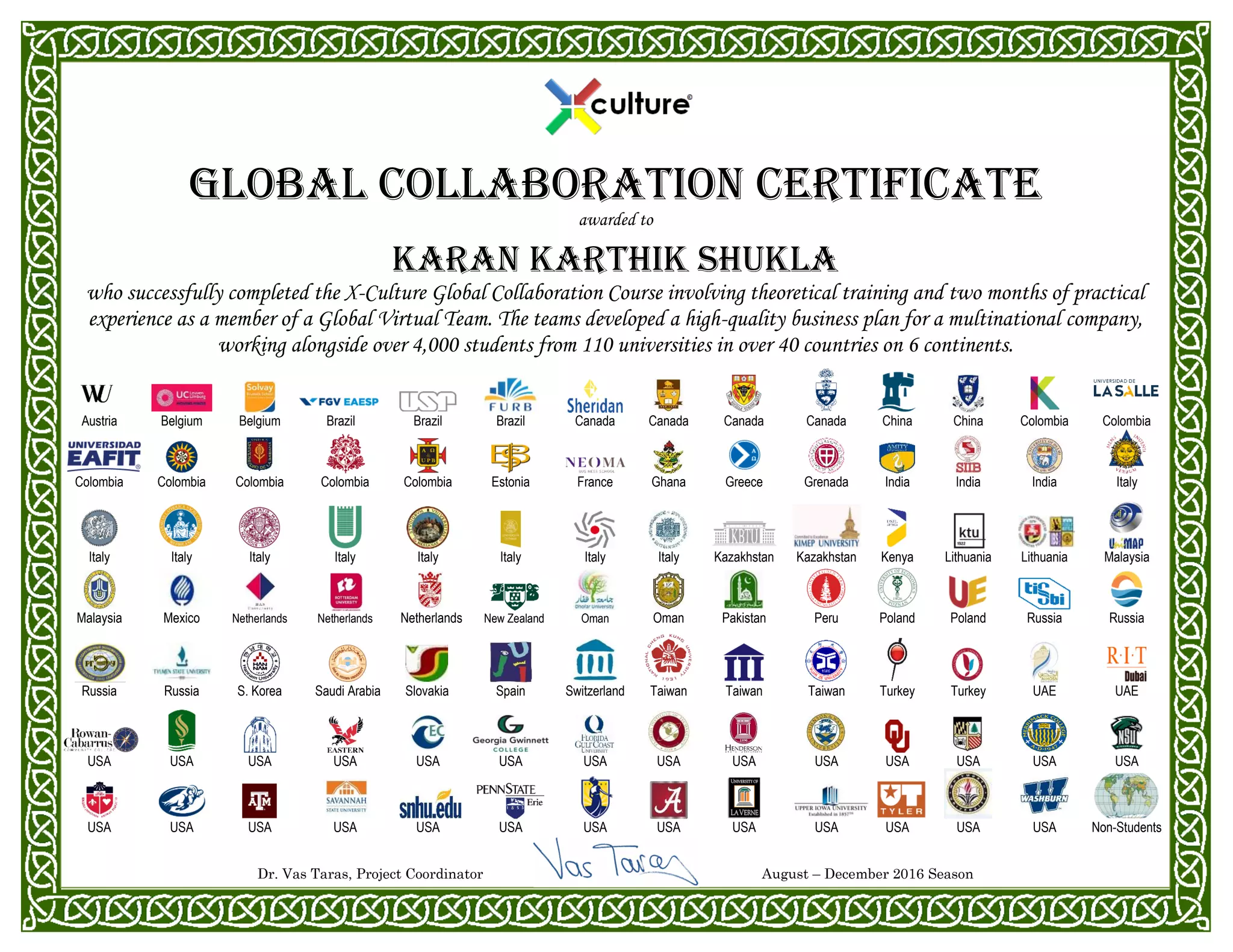 Certificate for Karan Karthik Shukla | PDF