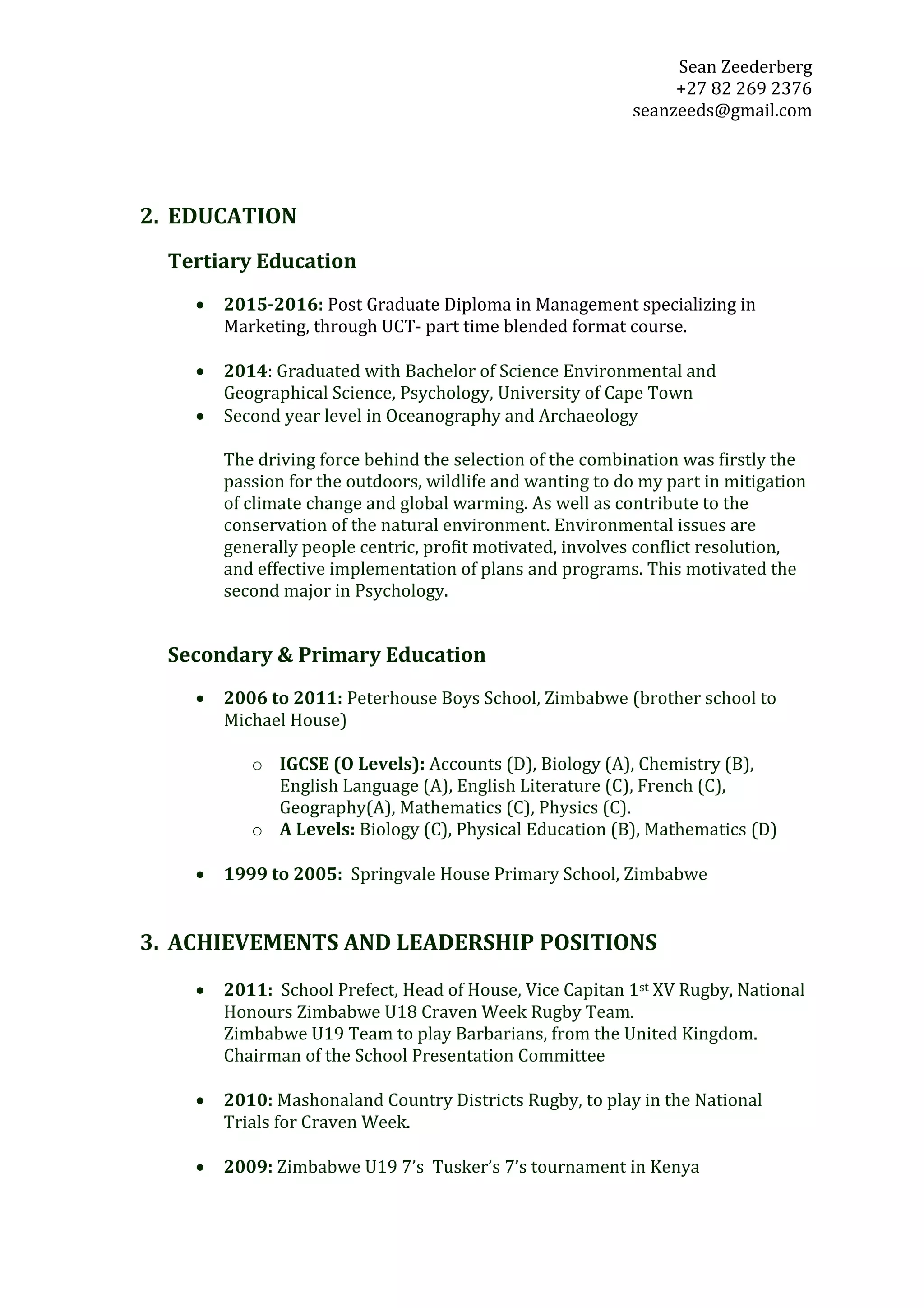 SEAN DARRELL ZEEDERBERG CV | PDF