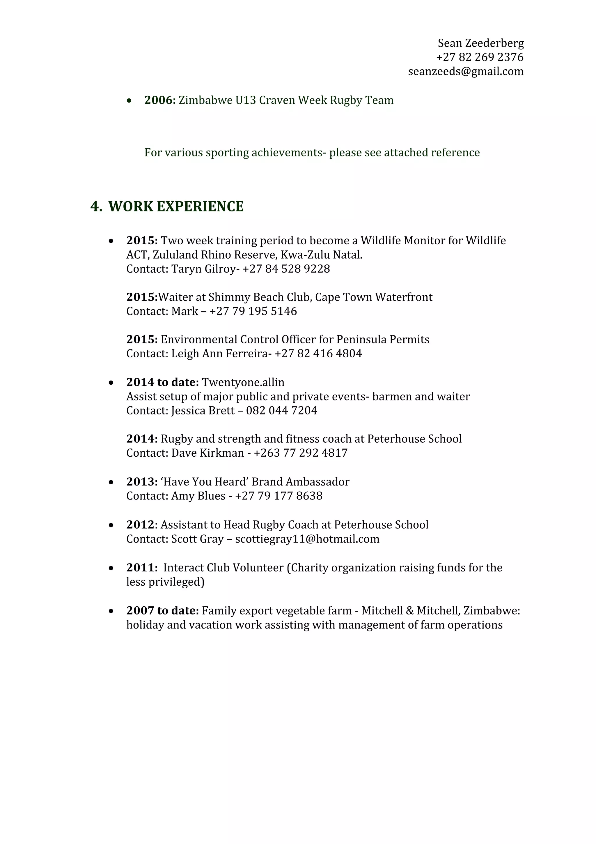 SEAN DARRELL ZEEDERBERG CV | PDF