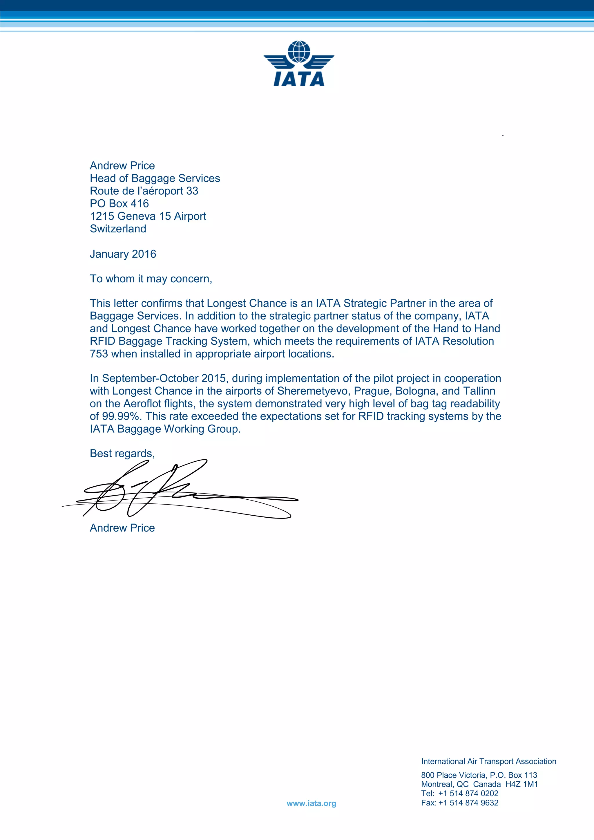 Rrecommendation letter of IATA | PDF