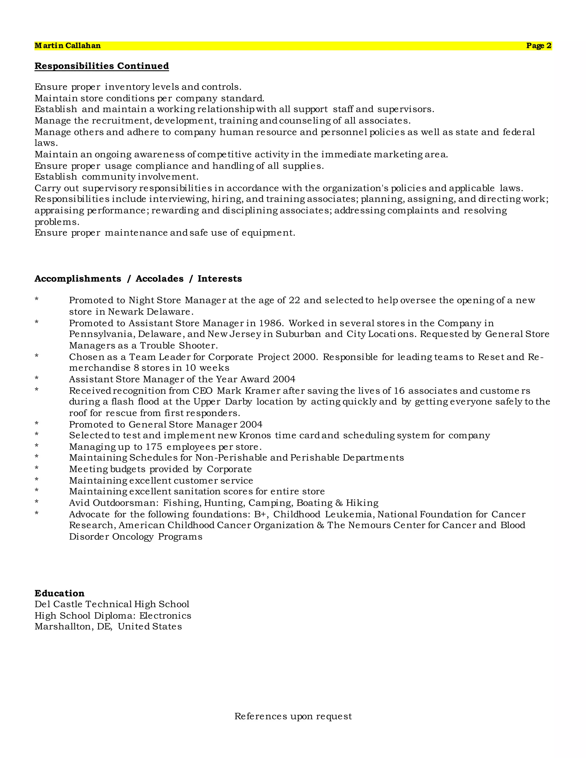 Martin Callahan Resume | DOCX