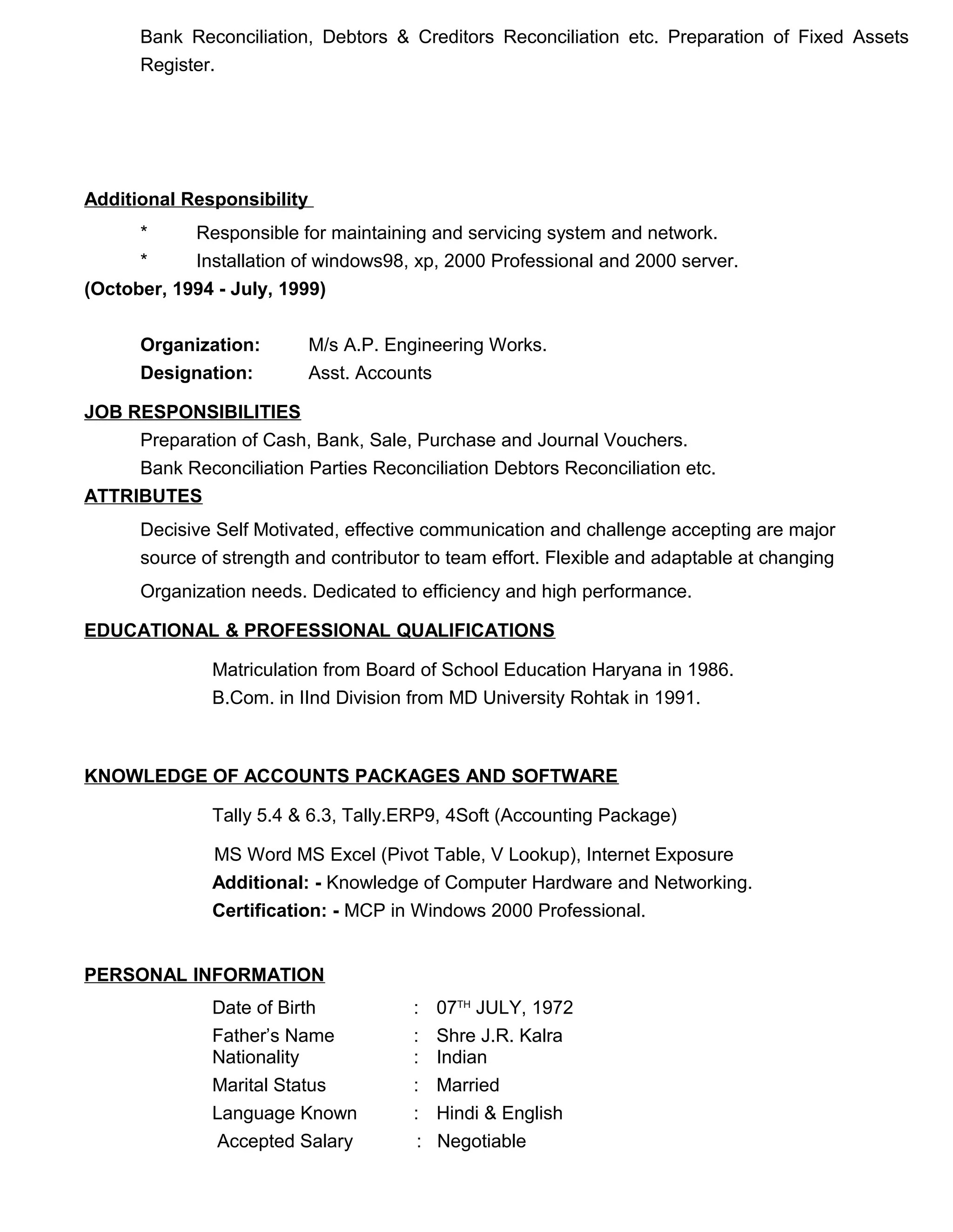 ARUN KALRA Resume | DOC | Business Accounting & Finance | Business