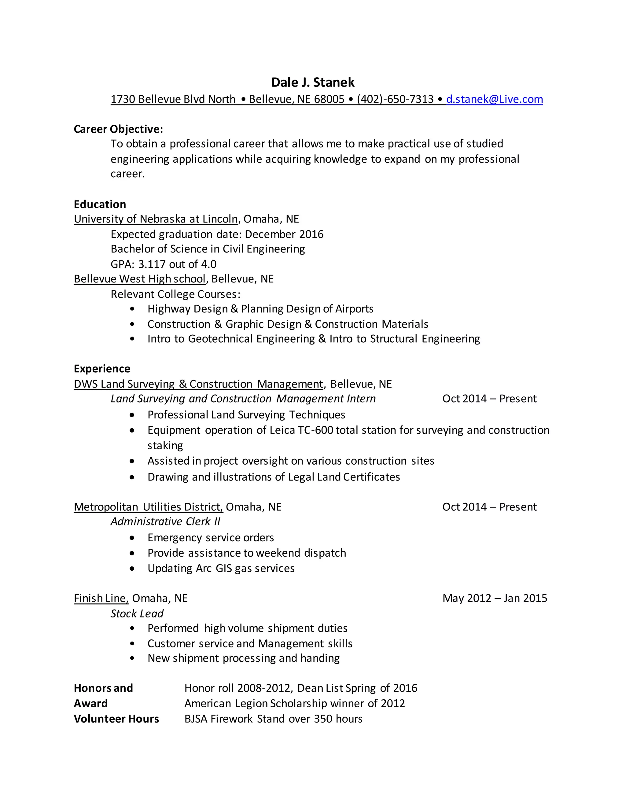 Dale Stanek Resume | DOCX