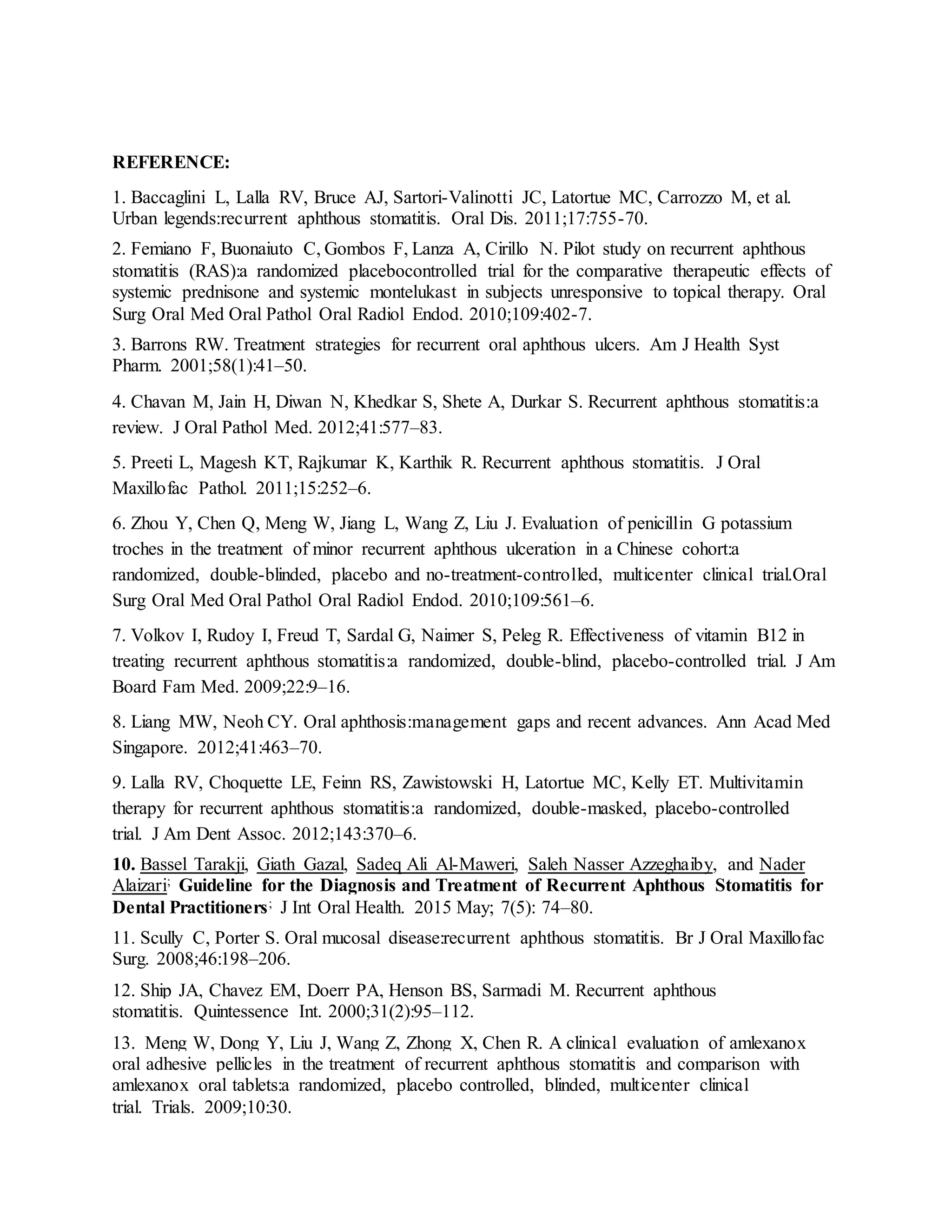 RECURRENT APHTHOUS STOMATITIS Azmiree binte aslam | DOCX