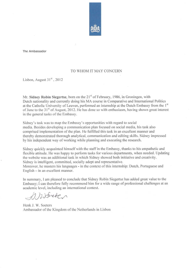 Embassy_Netherlands_Recommendation letter | PDF