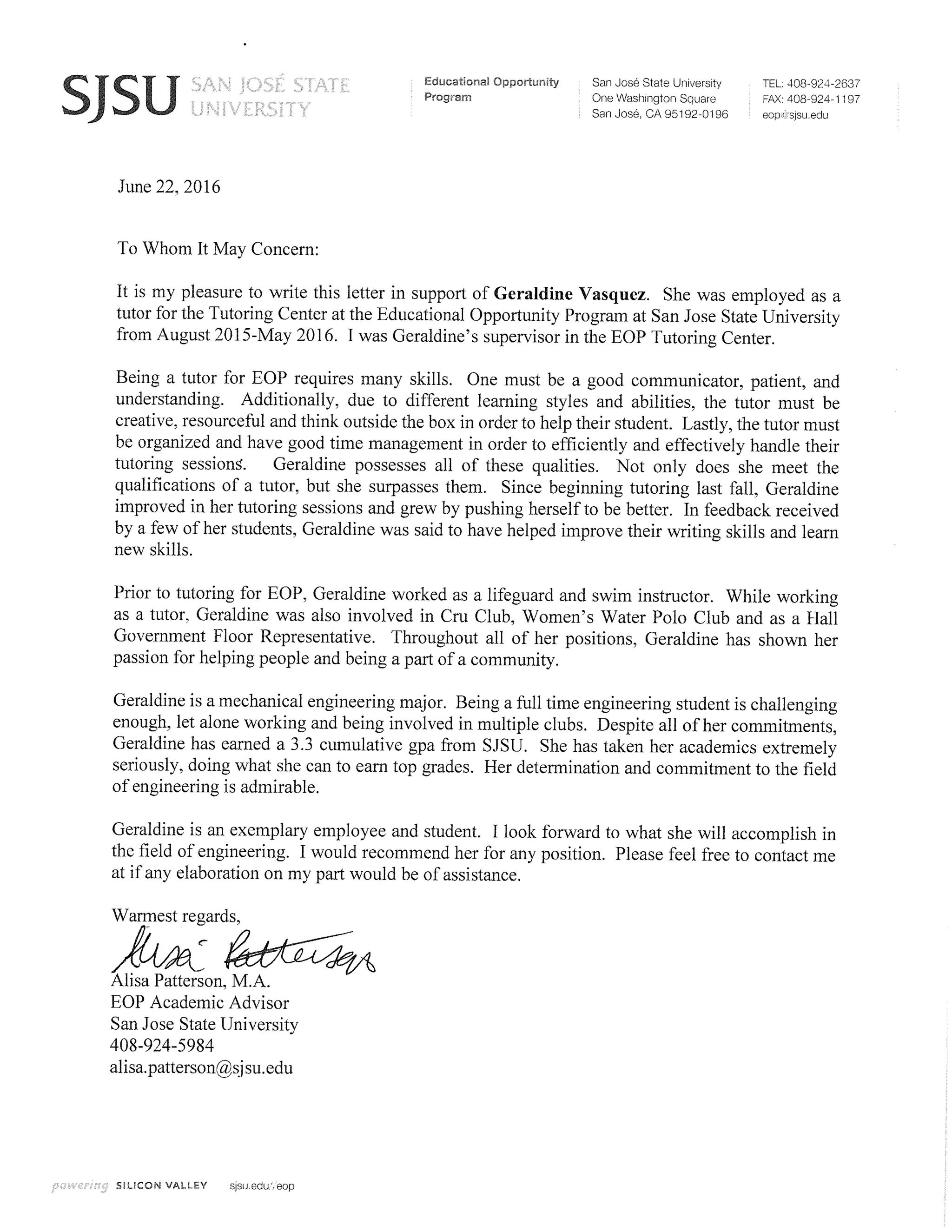 Geraldine Vasquez EOP letter of rec | PDF
