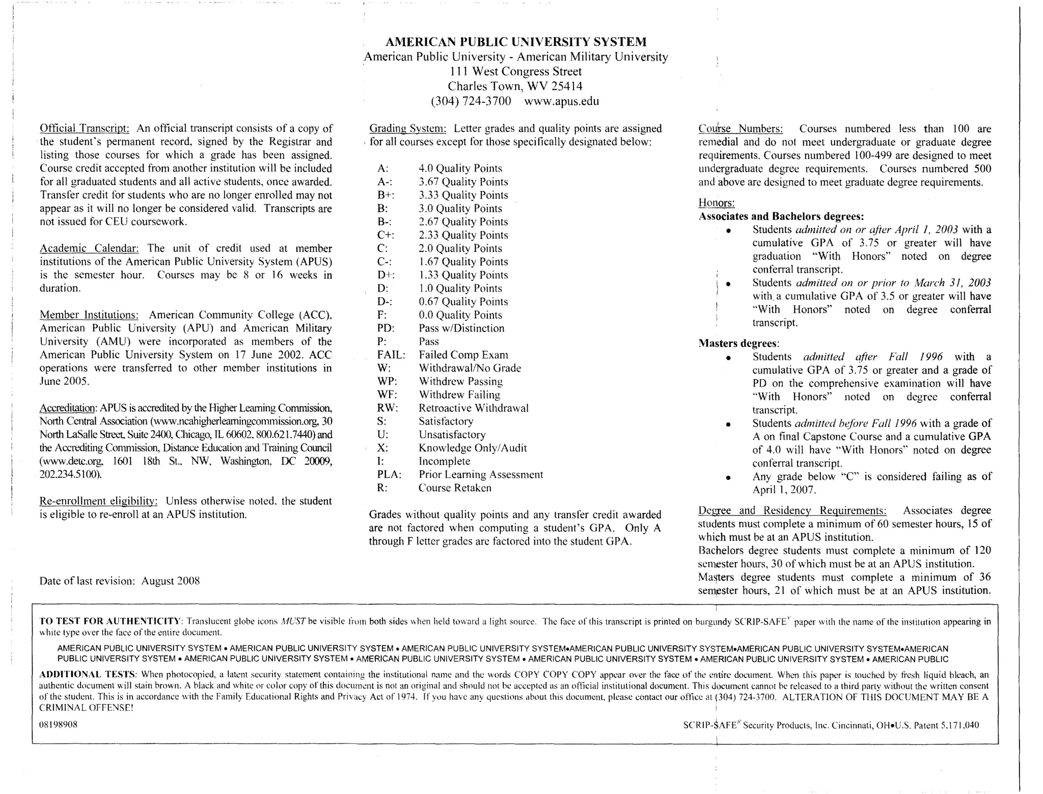 AMU Official Transcript 032209 | PDF