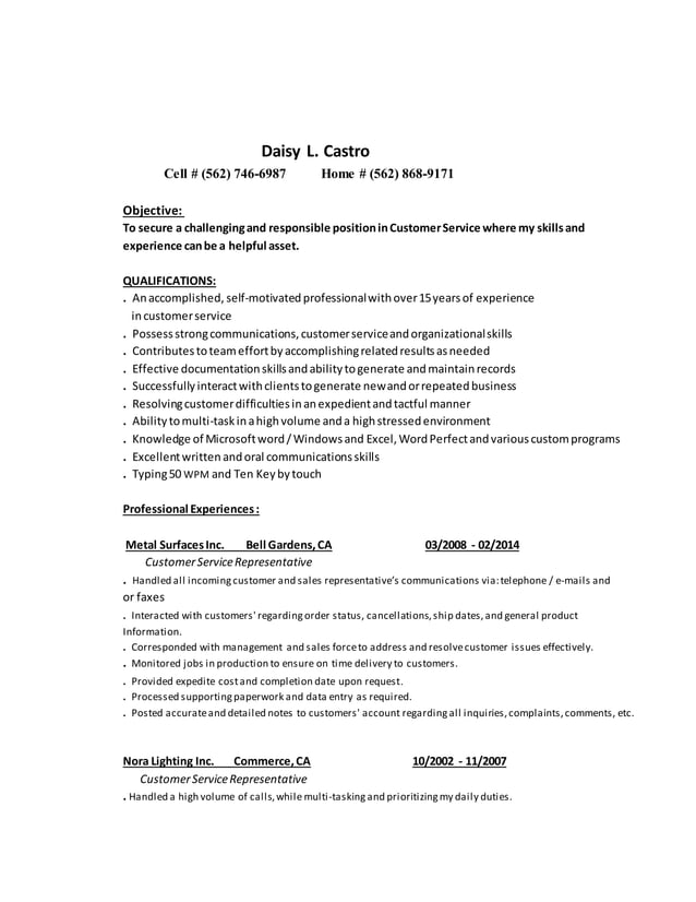 DAISY CASTRO'S RESUME 2014 | DOCX