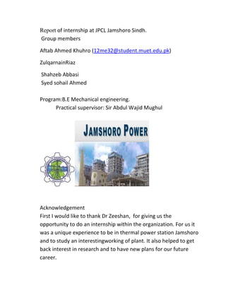 Report of intrinship at JPCL Jamshoro sindh | PDF