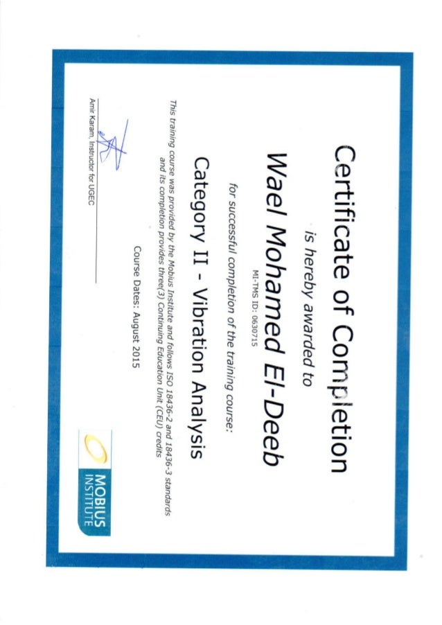 Vibration Analysis Certificate Cat II (Mobius)