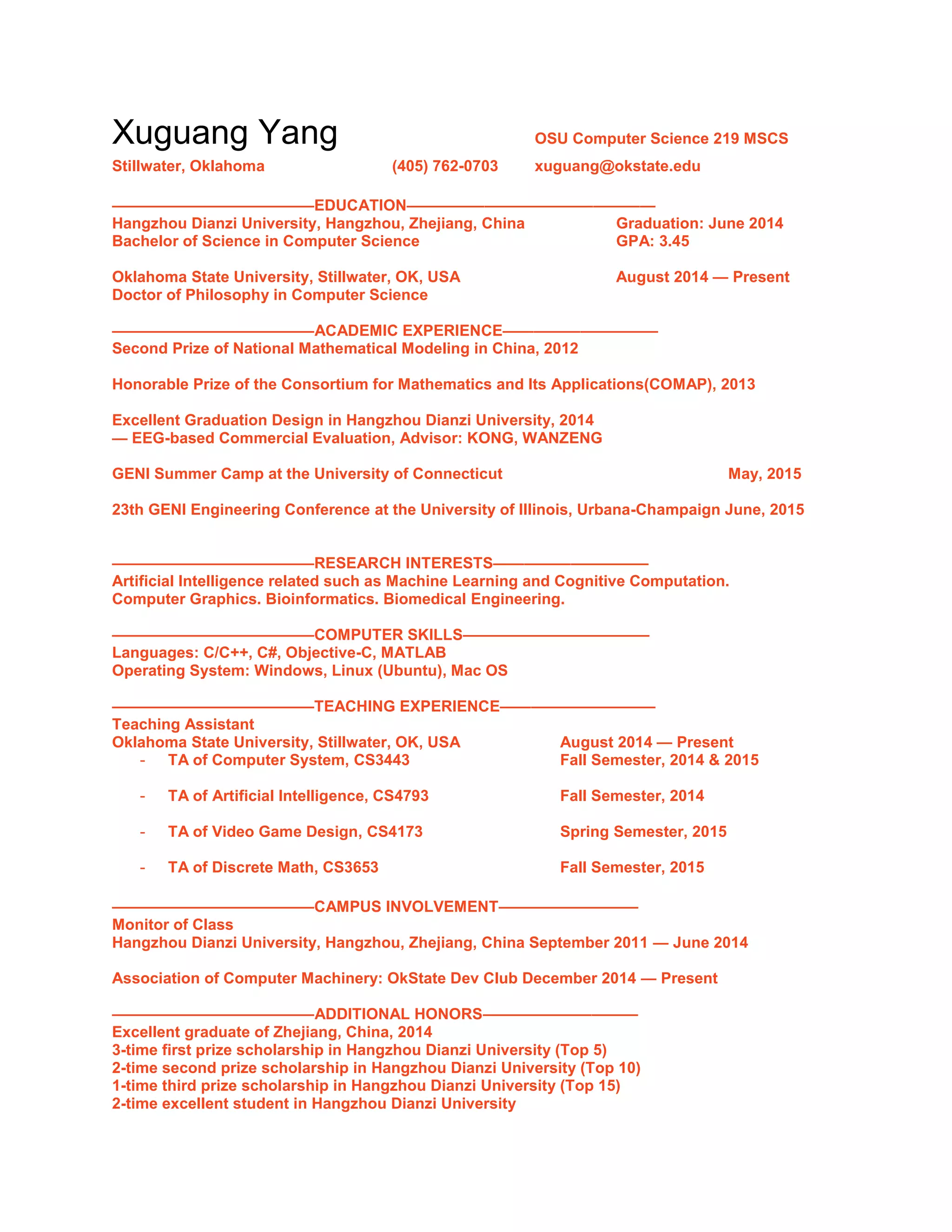 RESUME-XYANG-update15 | PDF