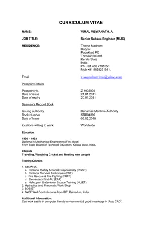 Vimal Viswanath CV 1 | DOC | Scuba Diving | Extreme Sports