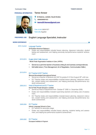 Tamer Anwar - CV (1) (2) | PDF