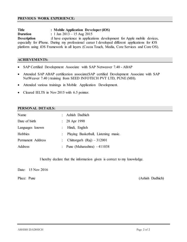 Ashish_Dadhich@SAP ABAP Fresher Resume | DOCX