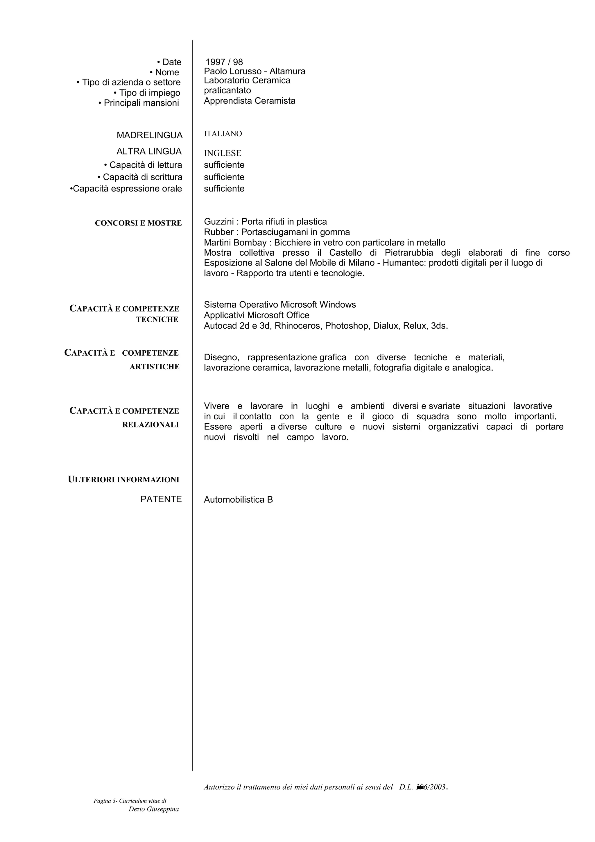 cv vitae giuseppina dezio 2016 | PDF