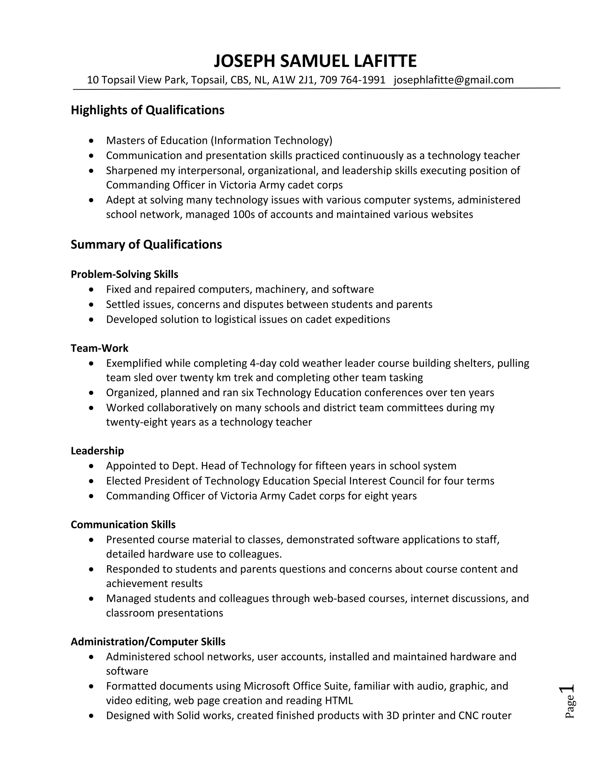 JOSEPH SAMUEL LAFITTE Resume October 2016 | PDF