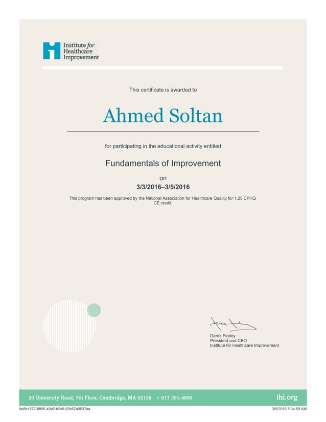 IHI Certificate - Fundamentals of Improvement | PDF