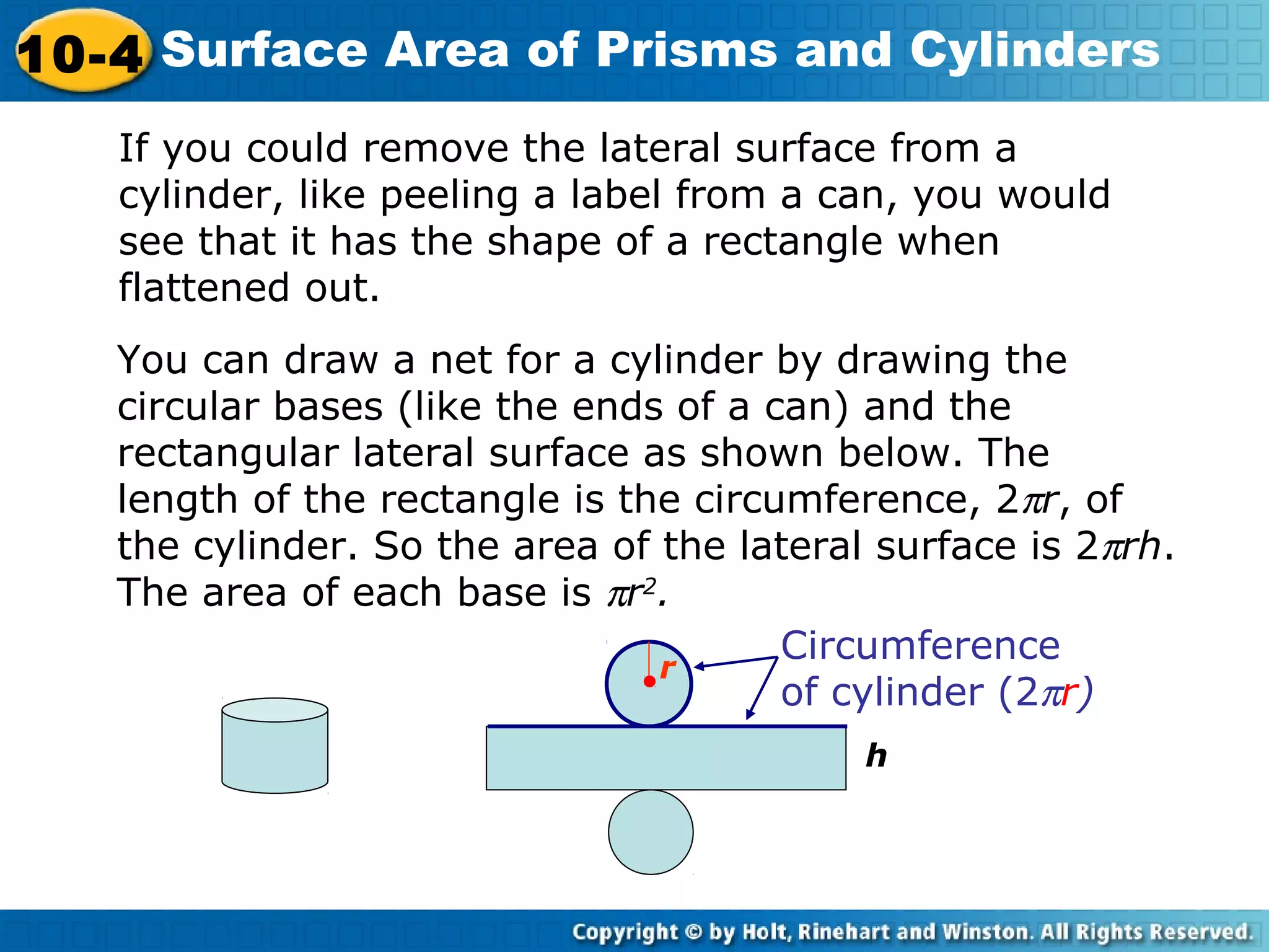 Surface ARea of Prisms and Cylinders | PPT