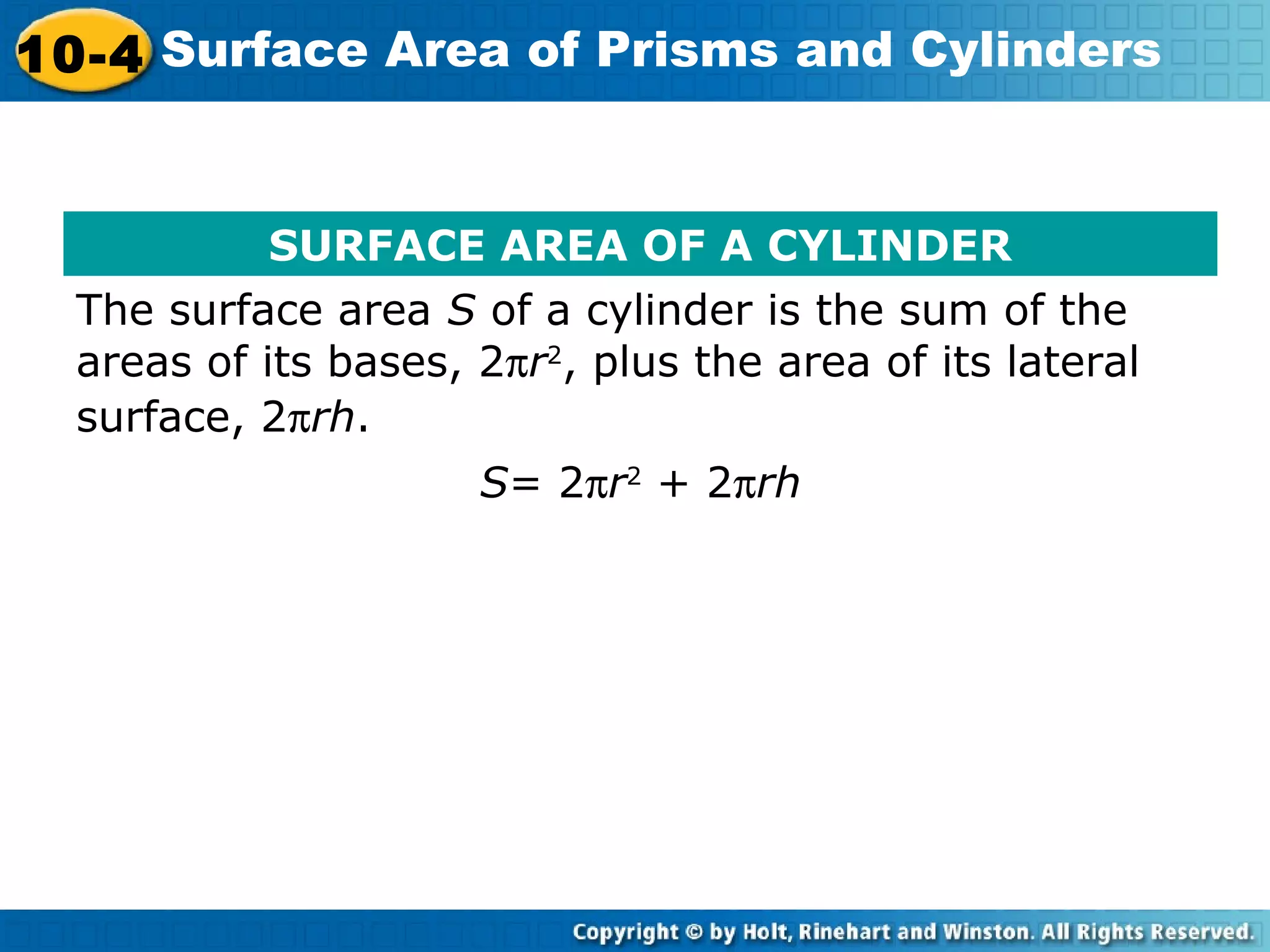 Surface ARea of Prisms and Cylinders | PPT