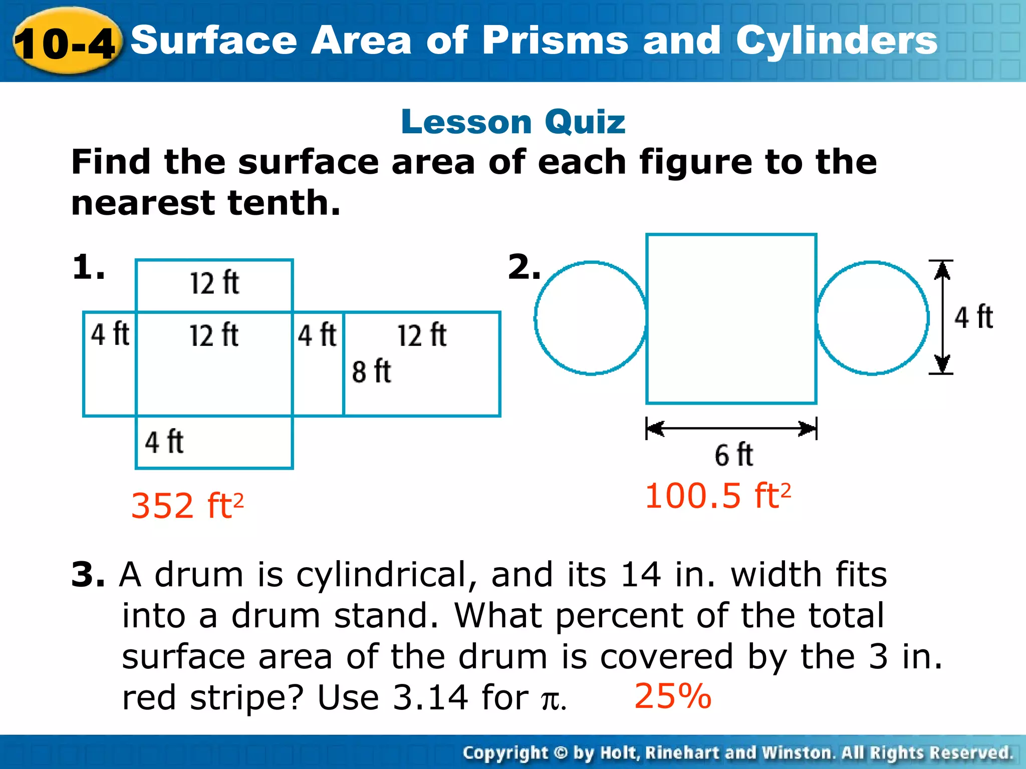 Surface ARea of Prisms and Cylinders | PPT