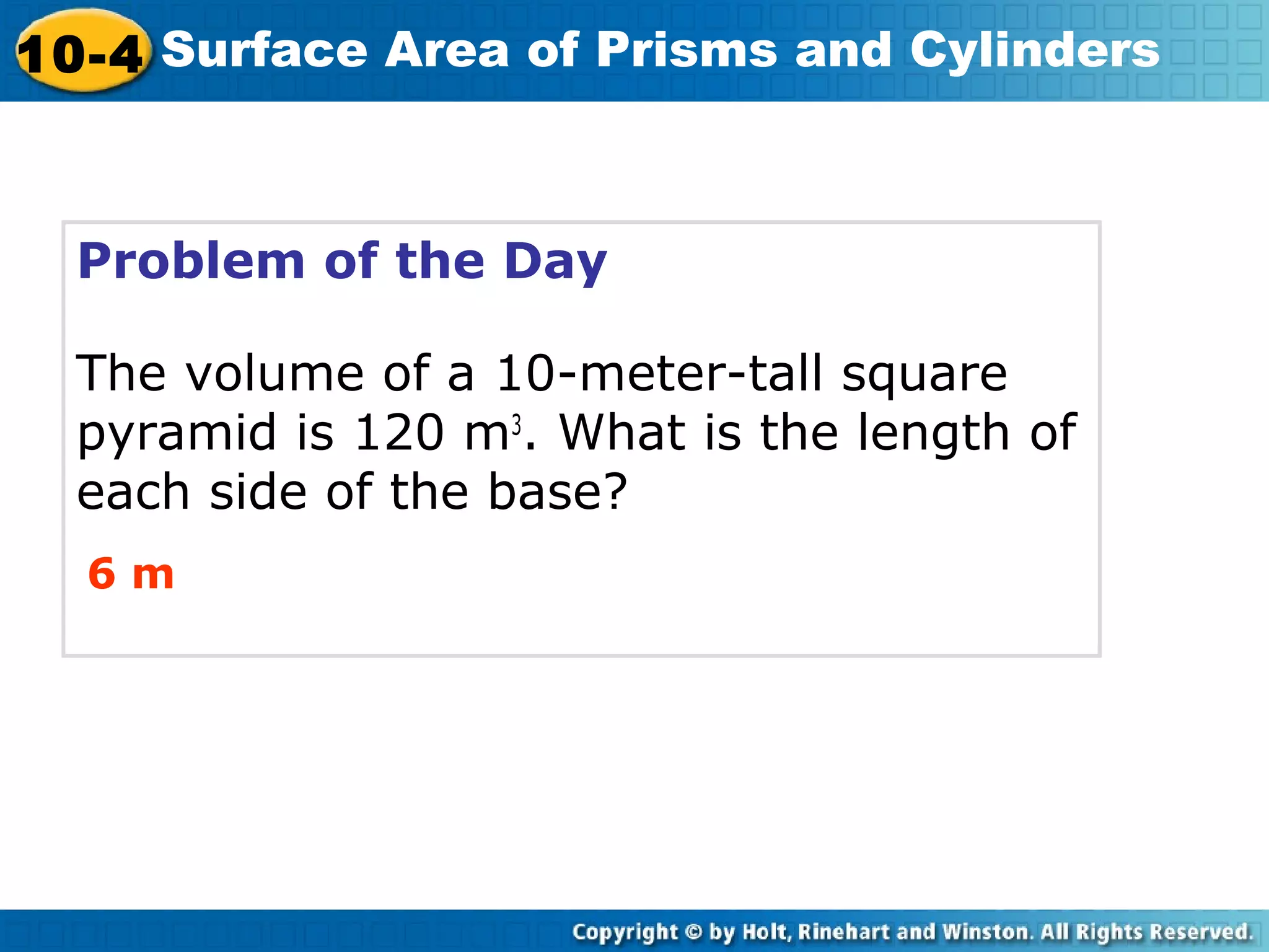 Surface ARea of Prisms and Cylinders | PPT | Physics | Science