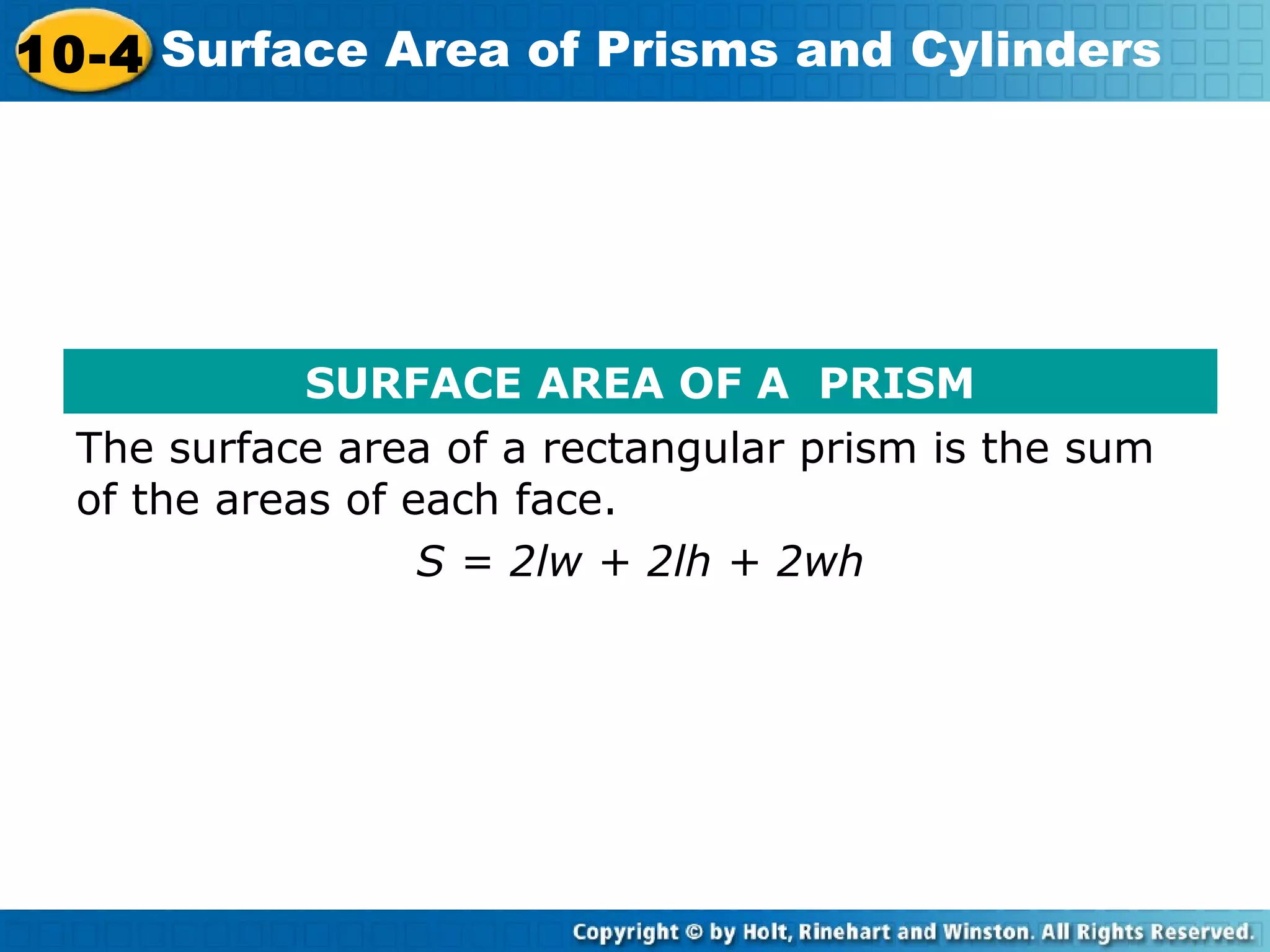 Surface ARea of Prisms and Cylinders | PPT