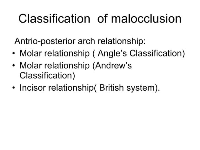 classification of malocclusion