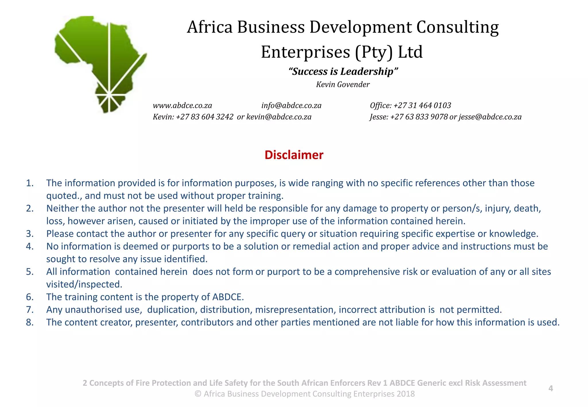 Concepts of fire protection and life safety for South African employers ...