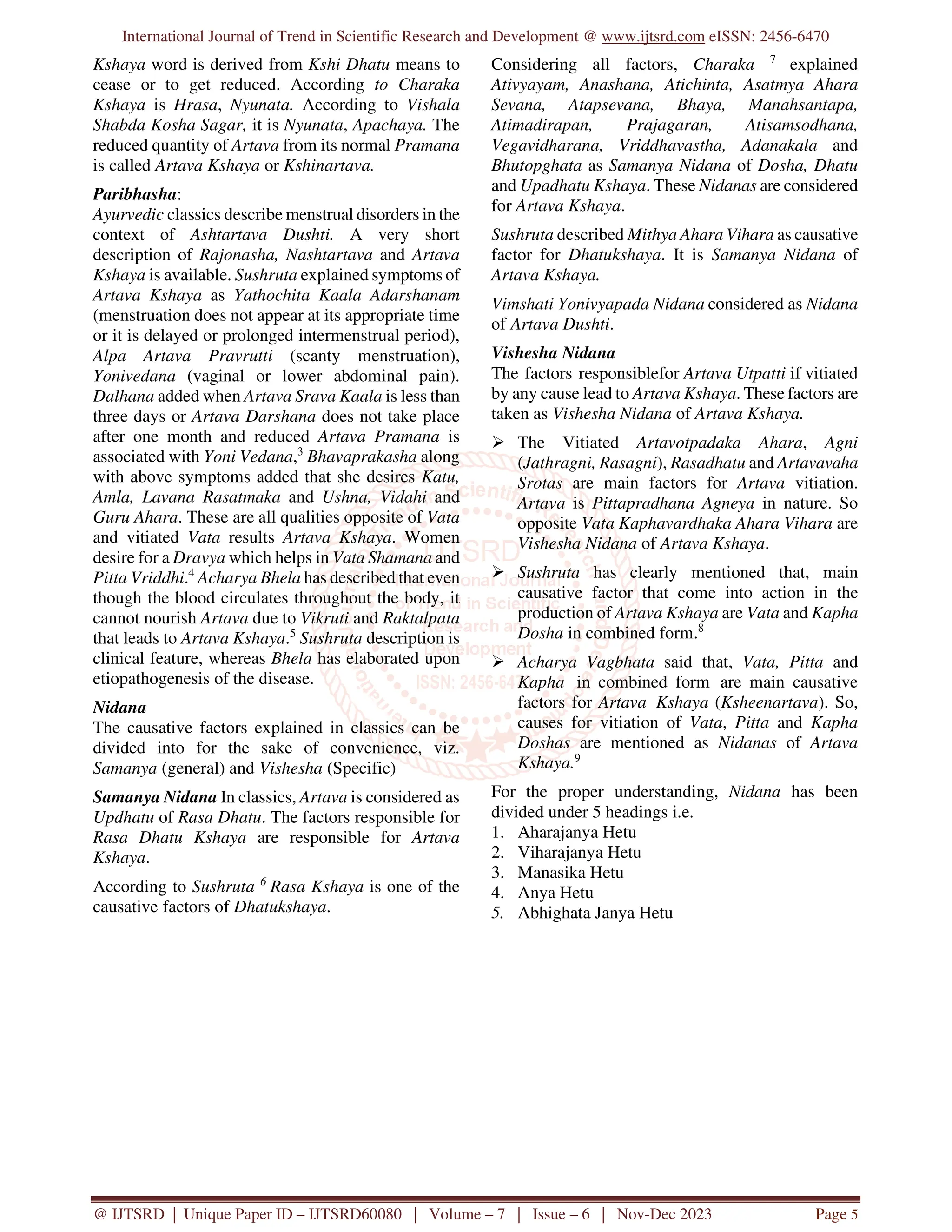 Critical Review on Artava Kshaya | PDF