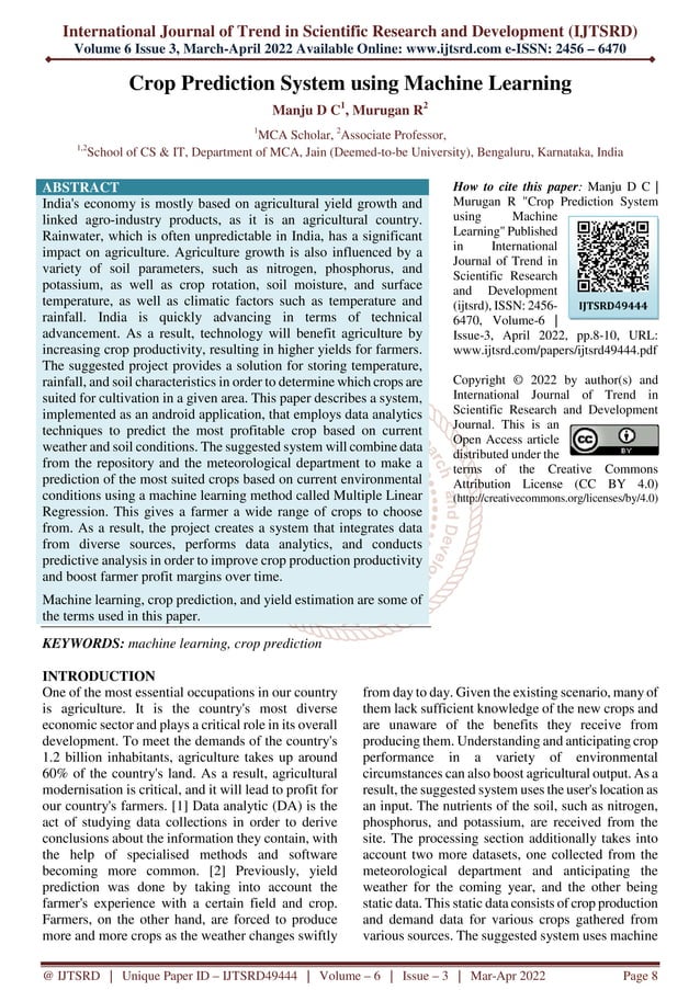 Crop Prediction System using Machine Learning | PDF
