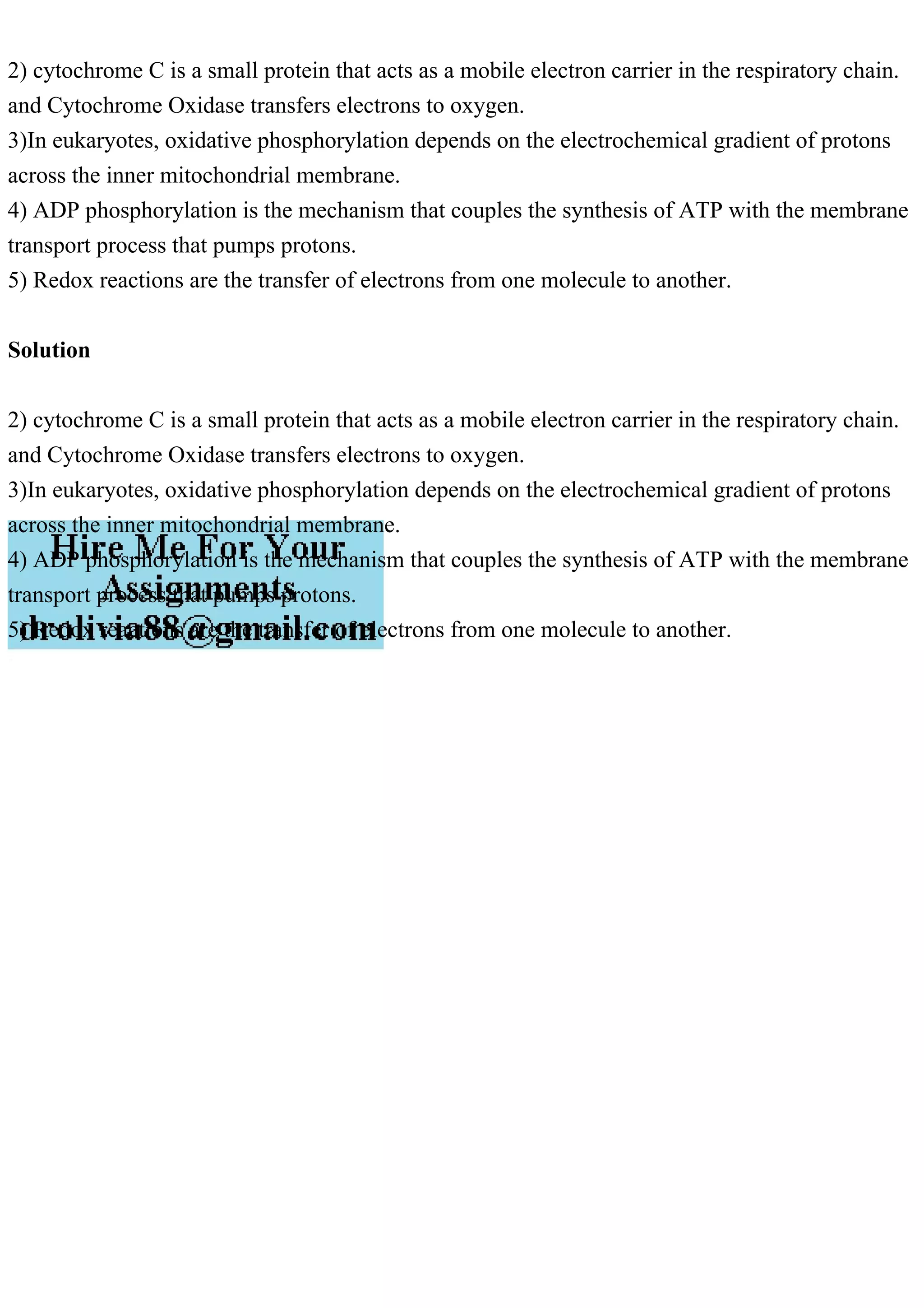 2) cytochrome C is a small protein that acts as a mobile electron ca.pdf
