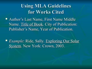 English MLA Works Cited PowerPoint Resource | PPT