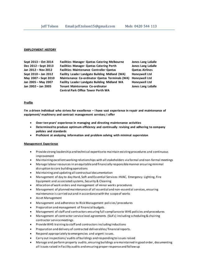 Resume - Jeff Tolson | DOCX | Australia and Oceania Travel | Travel ...